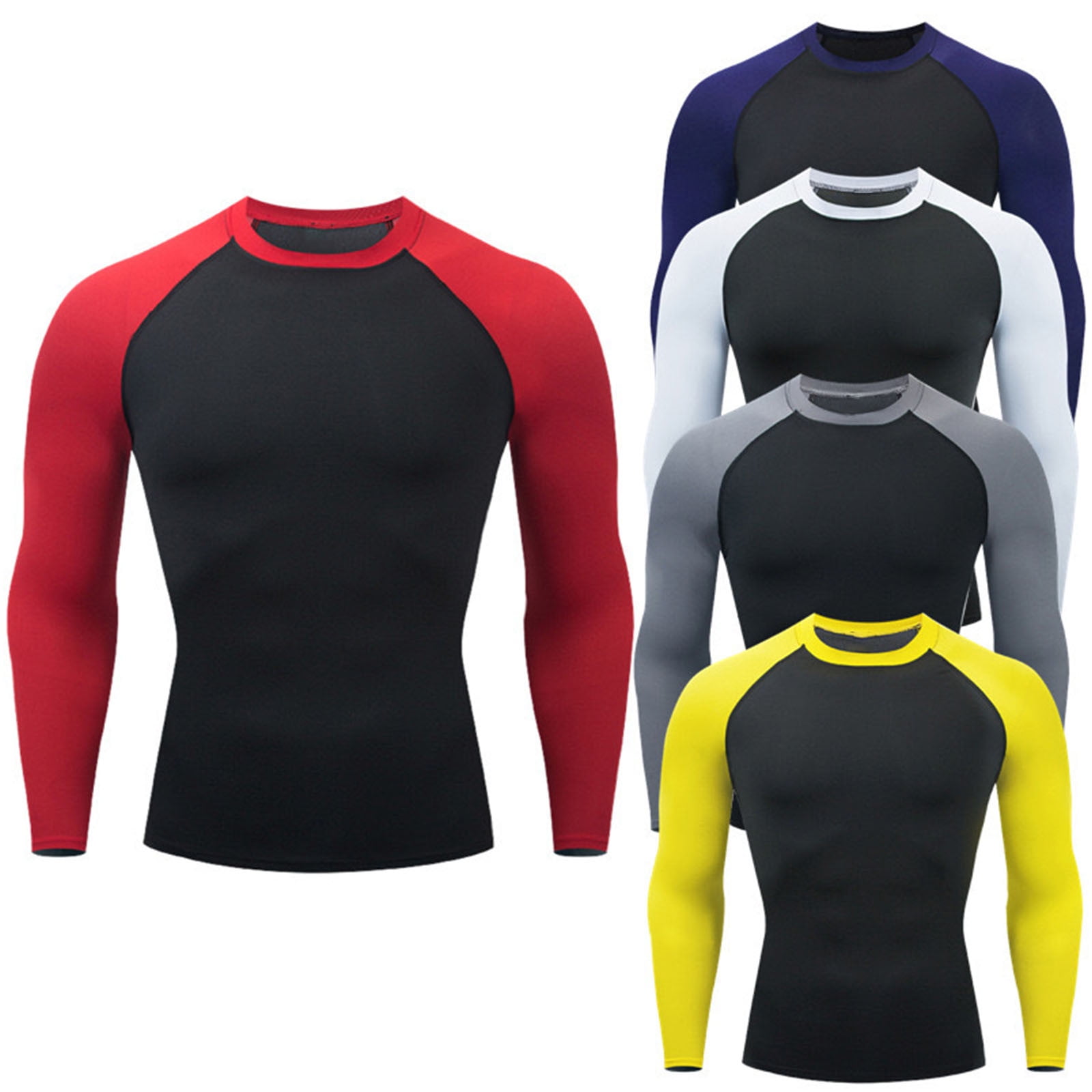 Jinhomg Men's Compression Workout Shirts Lightweight Patchwork Athletic ...