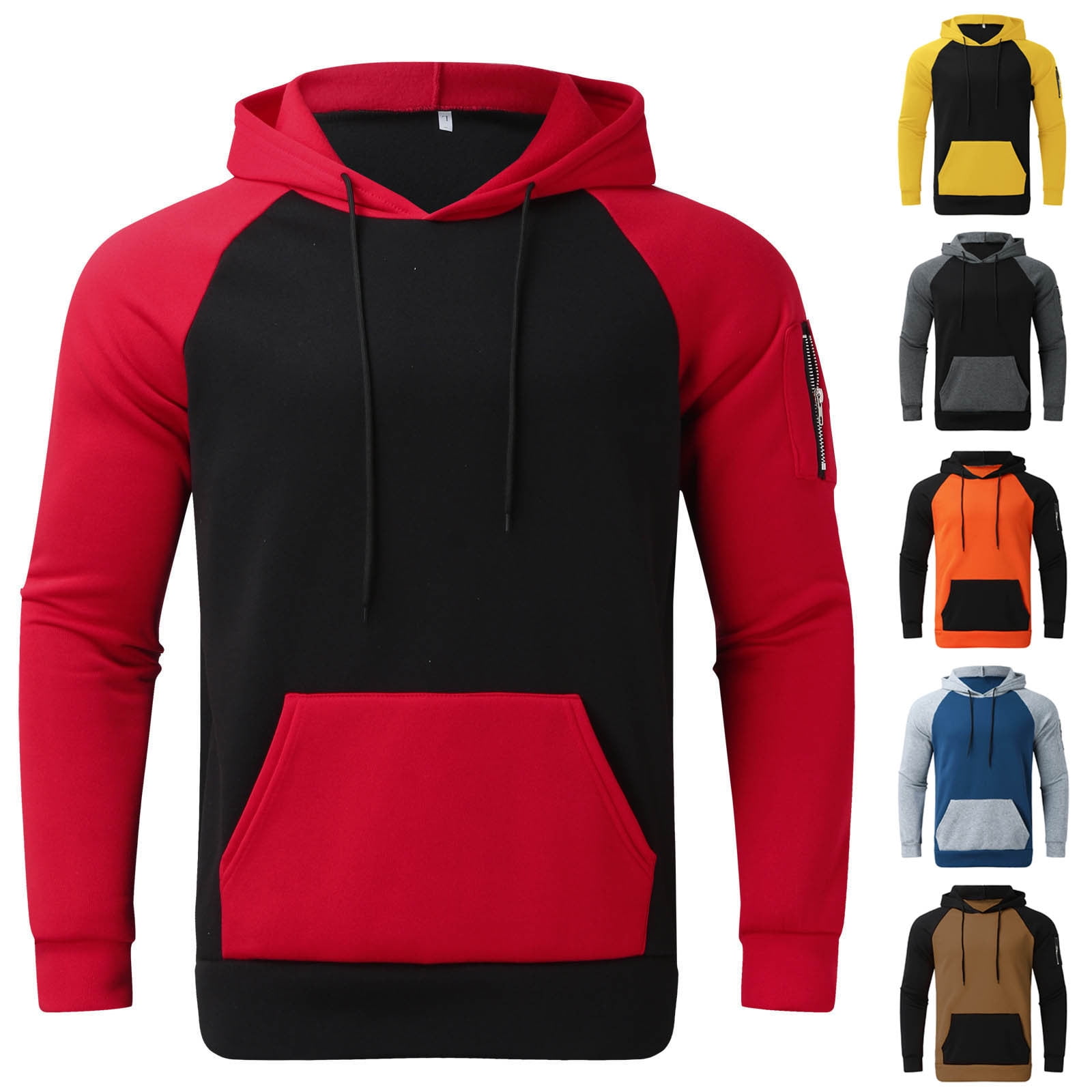 Jinhomg Men's Long Sleeve Fall Pullover Color Block Fleece Blend ...