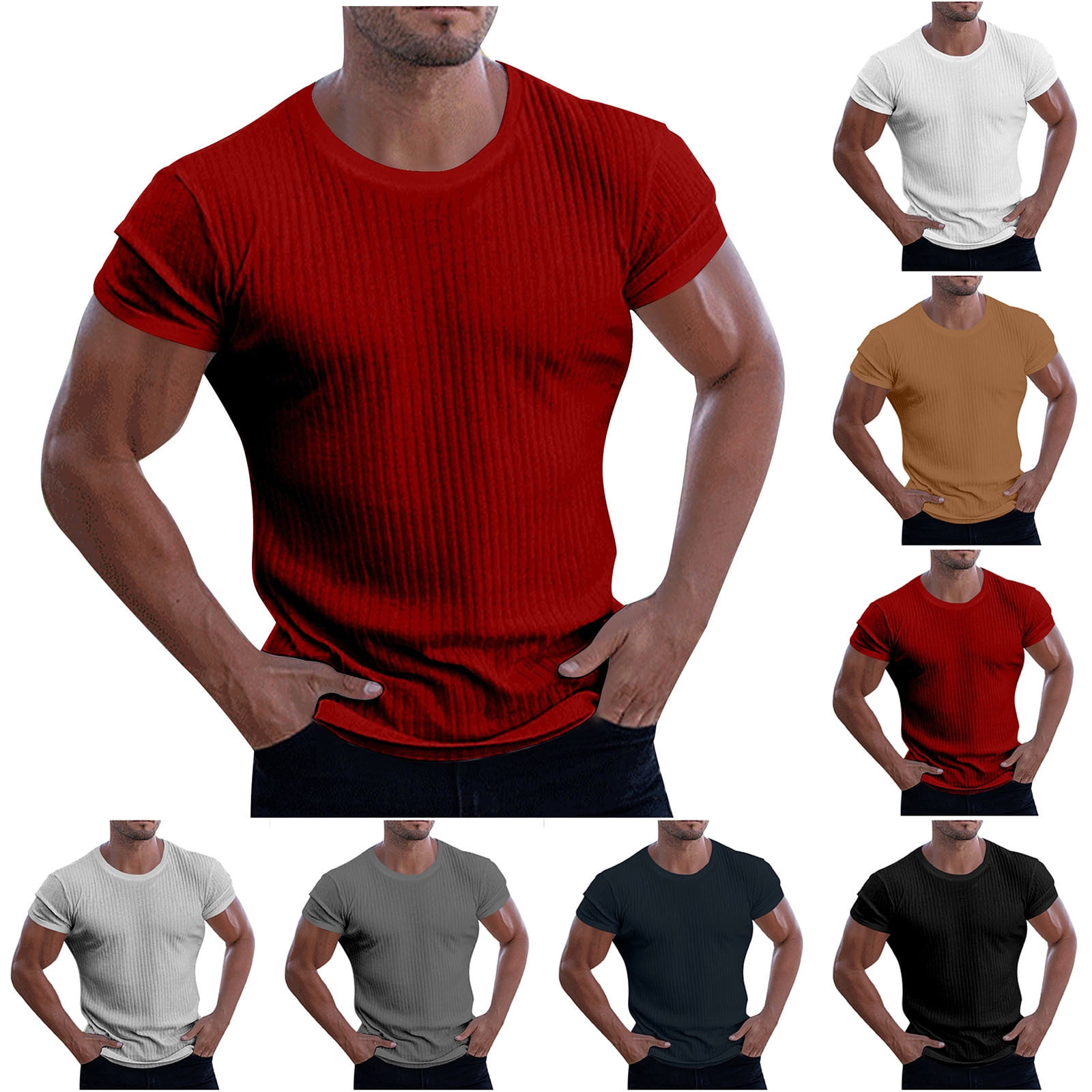 Jinhomg Men's Muscle T Shirts Stretch Comfy Short Sleeve Crew Neck Neck ...