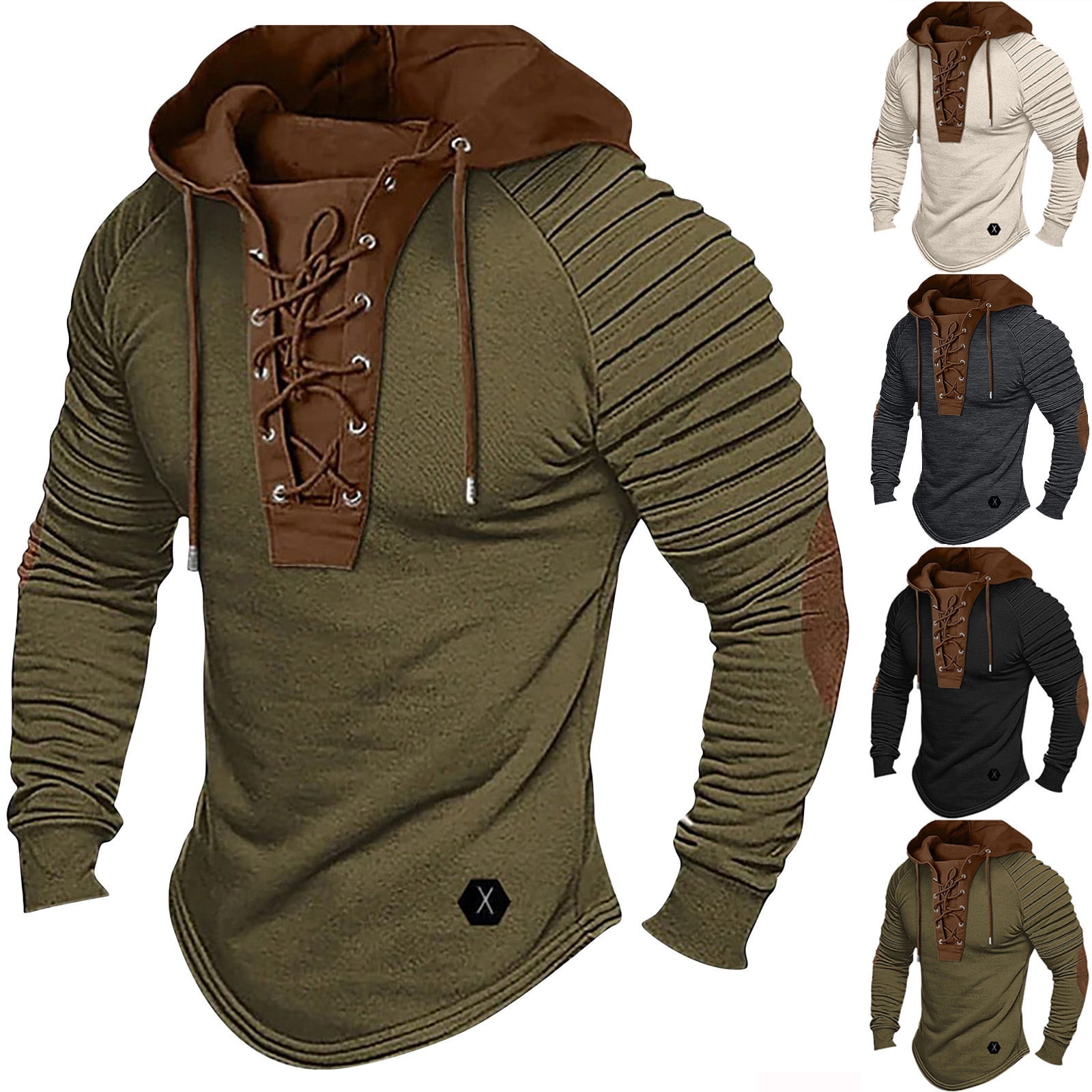 Jinhomg Men's Vintage Hoodie Fashion Lace-Up Casual Hooded Pullover ...