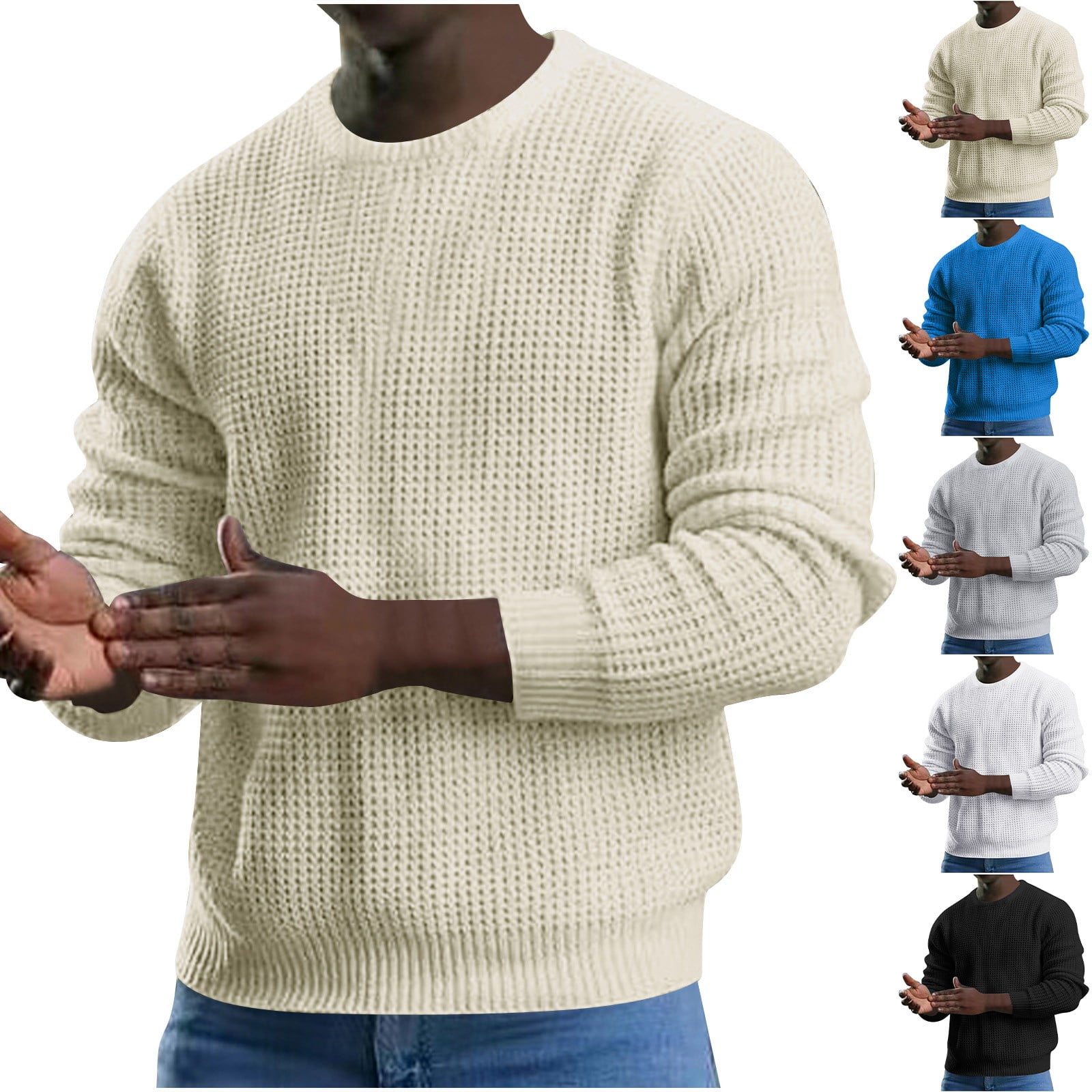 Jinhomg Men's Waffle Shirts Long Sleeve Crewneck Pullovers Top Soft ...