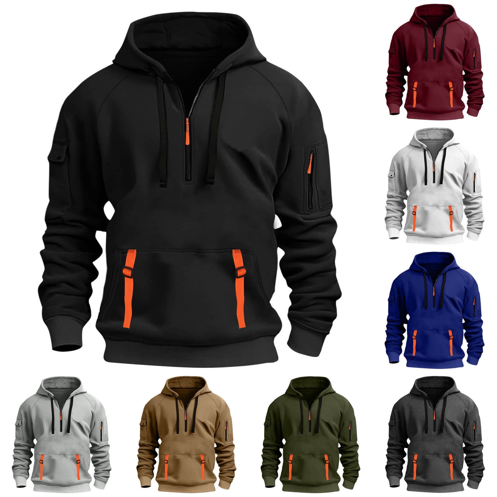 Jinhomg Men's Work Hoodies Big and Tall Comfy Half Zip Up Cargo ...