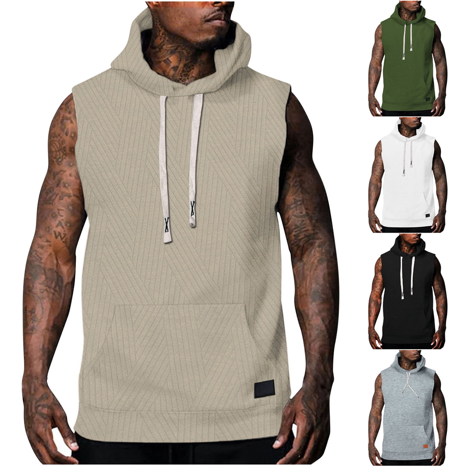 Jinhomg Men's Workout Hooded Tank Tops Lightweight Comfy Sleeveless Gym ...