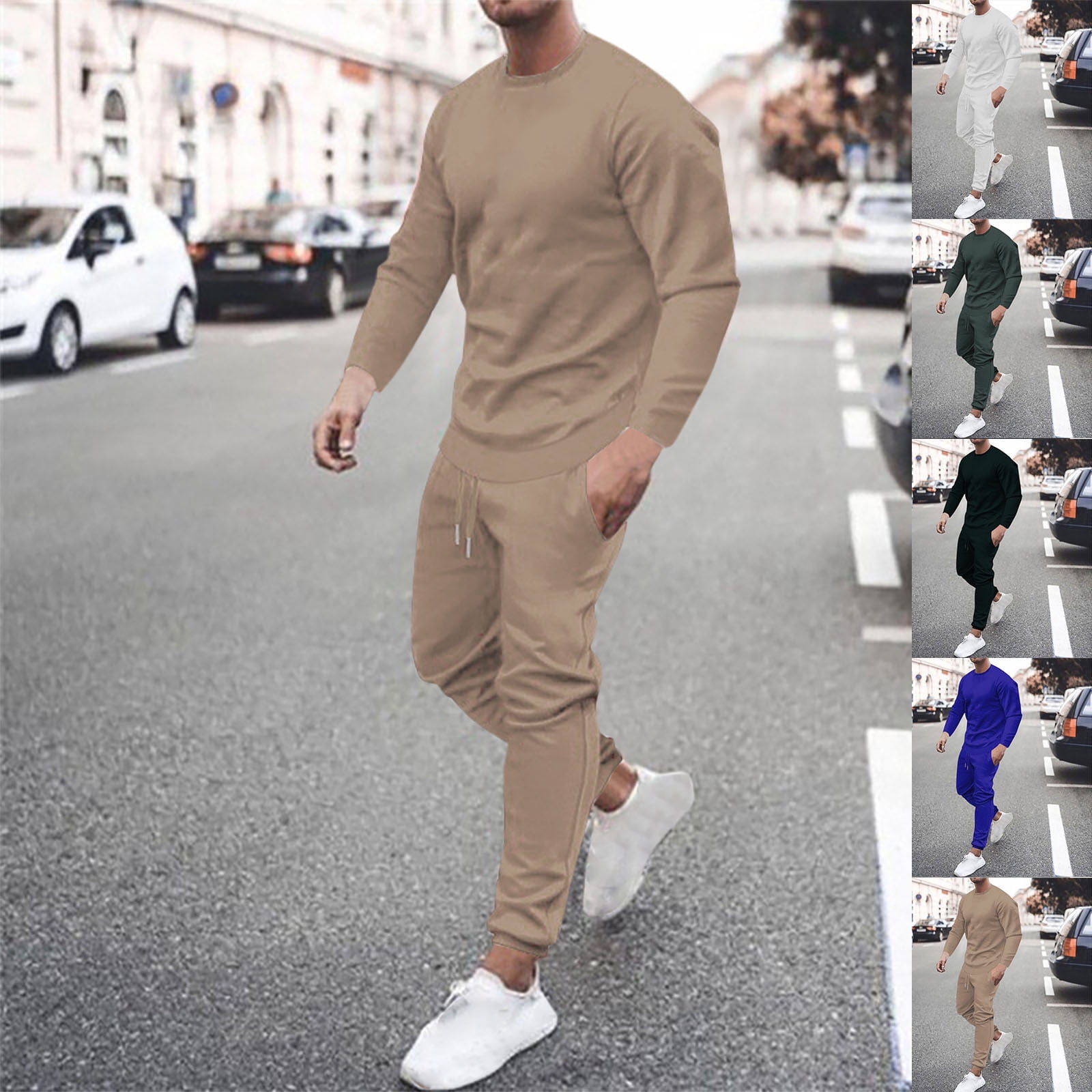Jinhomg Mens 2 Piece Sweatsuit Sets Casual Solid Color Jogging Suits ...