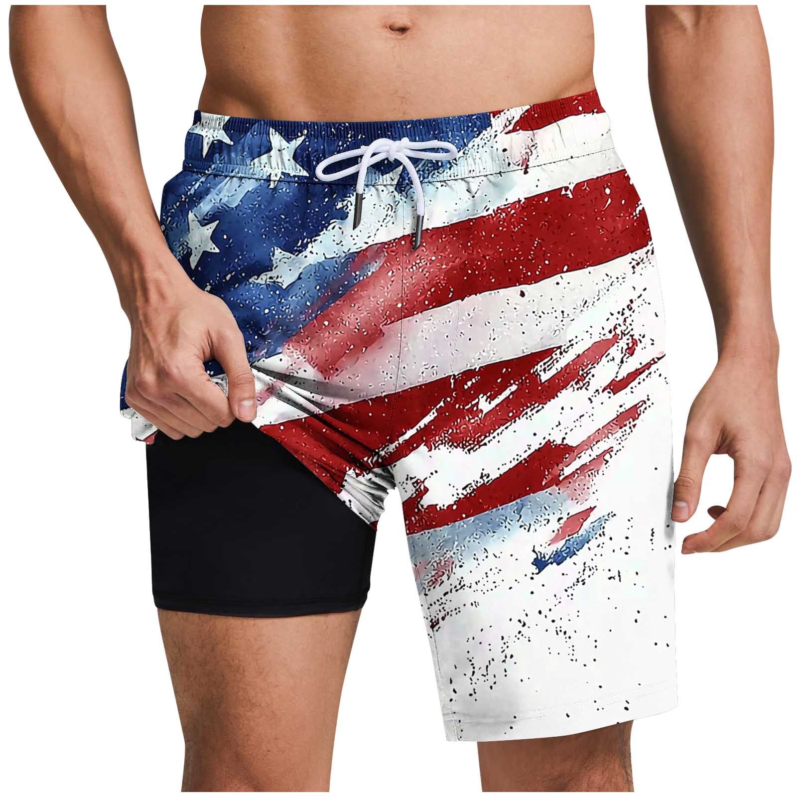 Jinhomg Mens Beach Shorts Elastic Drawstring Waist Swim Trunks with ...