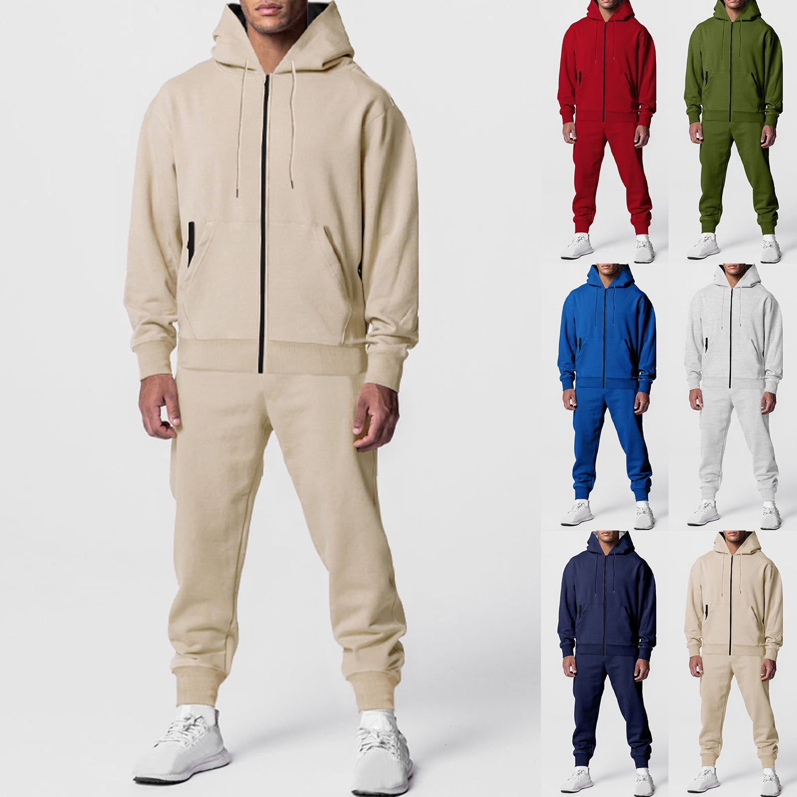 Jinhomg Mens Big and Tall Track Suit 2 Piece Soft Cotton Sweatsuit ...