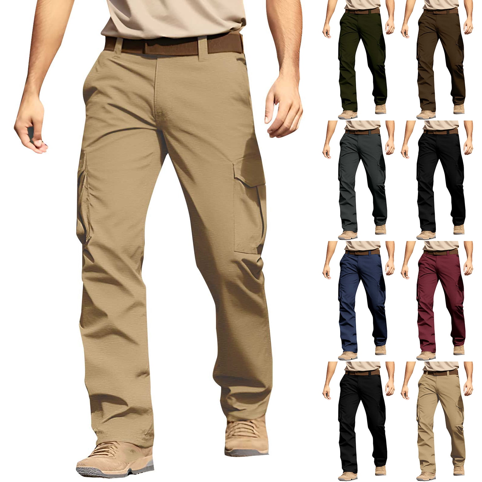 Jinhomg Mens Cargo Work Pants Dressy Casual Solid Multiple Pockets Outdoor Pants Big and Tall ...