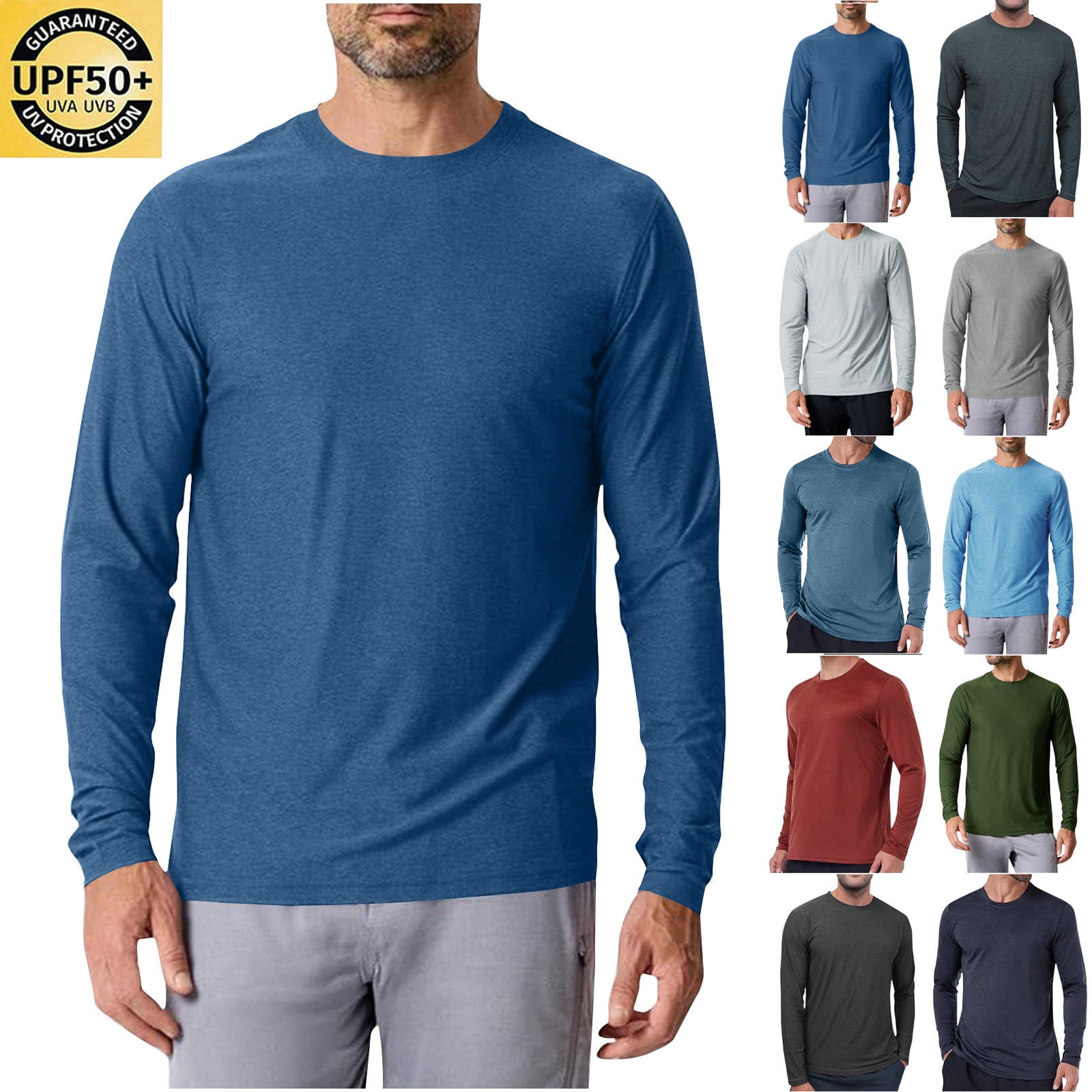 Jinhomg Mens Casual Solid Shirts Lightweight UPF 50+ Sun Protection ...