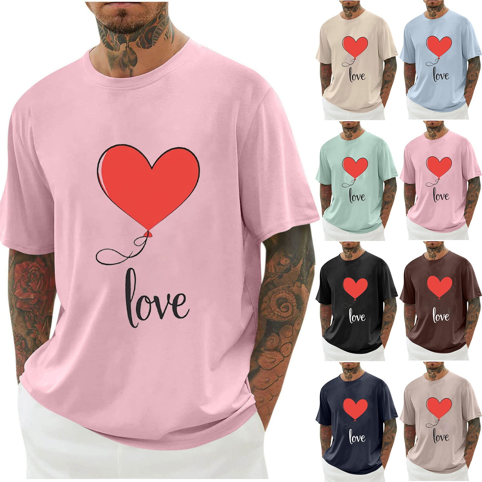 Jinhomg Mens Casual Tee Shirts Trendy Valentine's Day Heart Graphic T ...