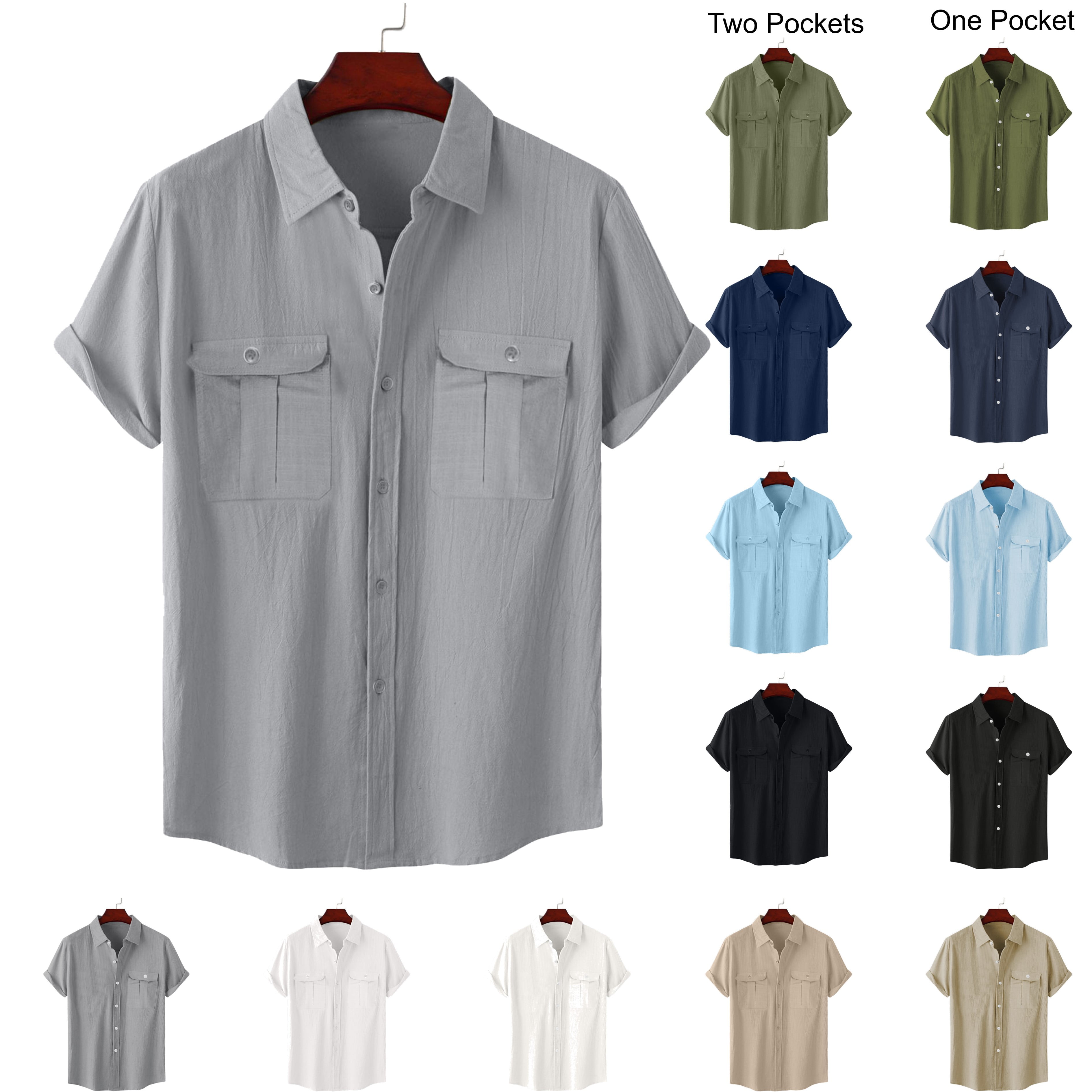 Jinhomg Mens Casual Work Shirts Regular Fit Comfy Cotton Linen Tops ...