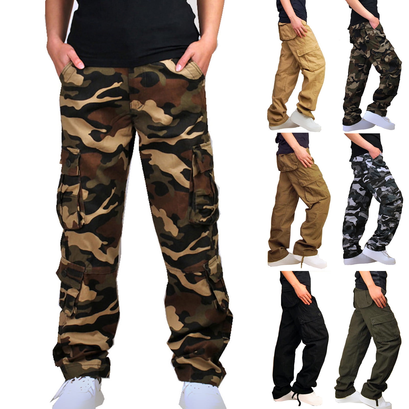 Jinhomg Mens Cotton Outdoor Pants 2025 Fashion Camo Print Cargo Pants ...