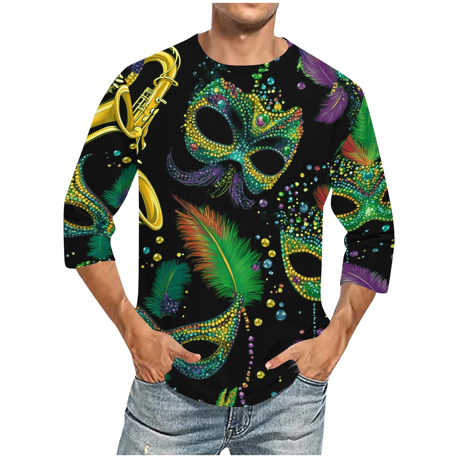 Jinhomg Mens Fancy Holiday T Shirts Novelty Mardi Gras Mask Graphic ...