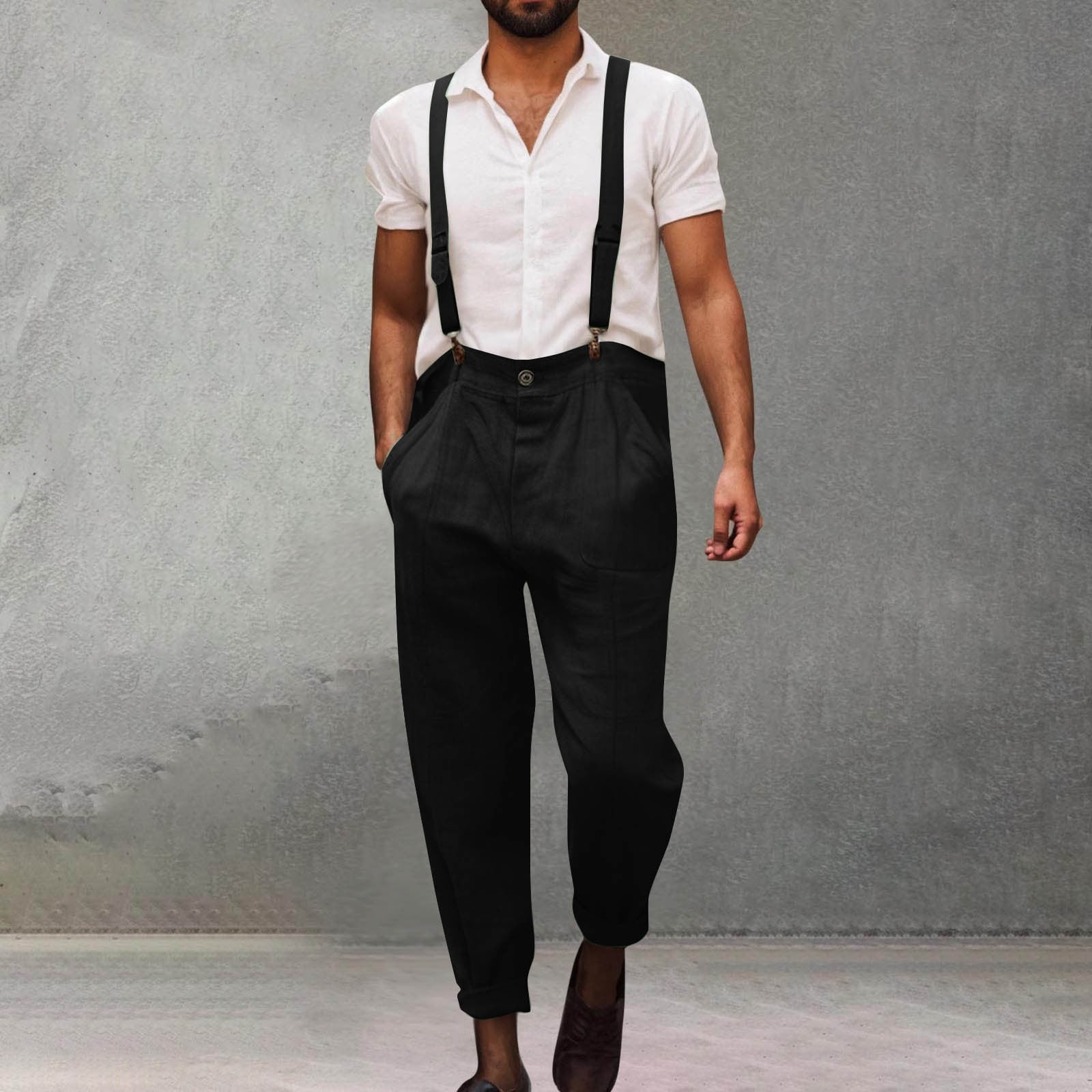 Jinhomg Mens Loose Fit Jumpsuits Big And Tall Linen Bib Overalls ...