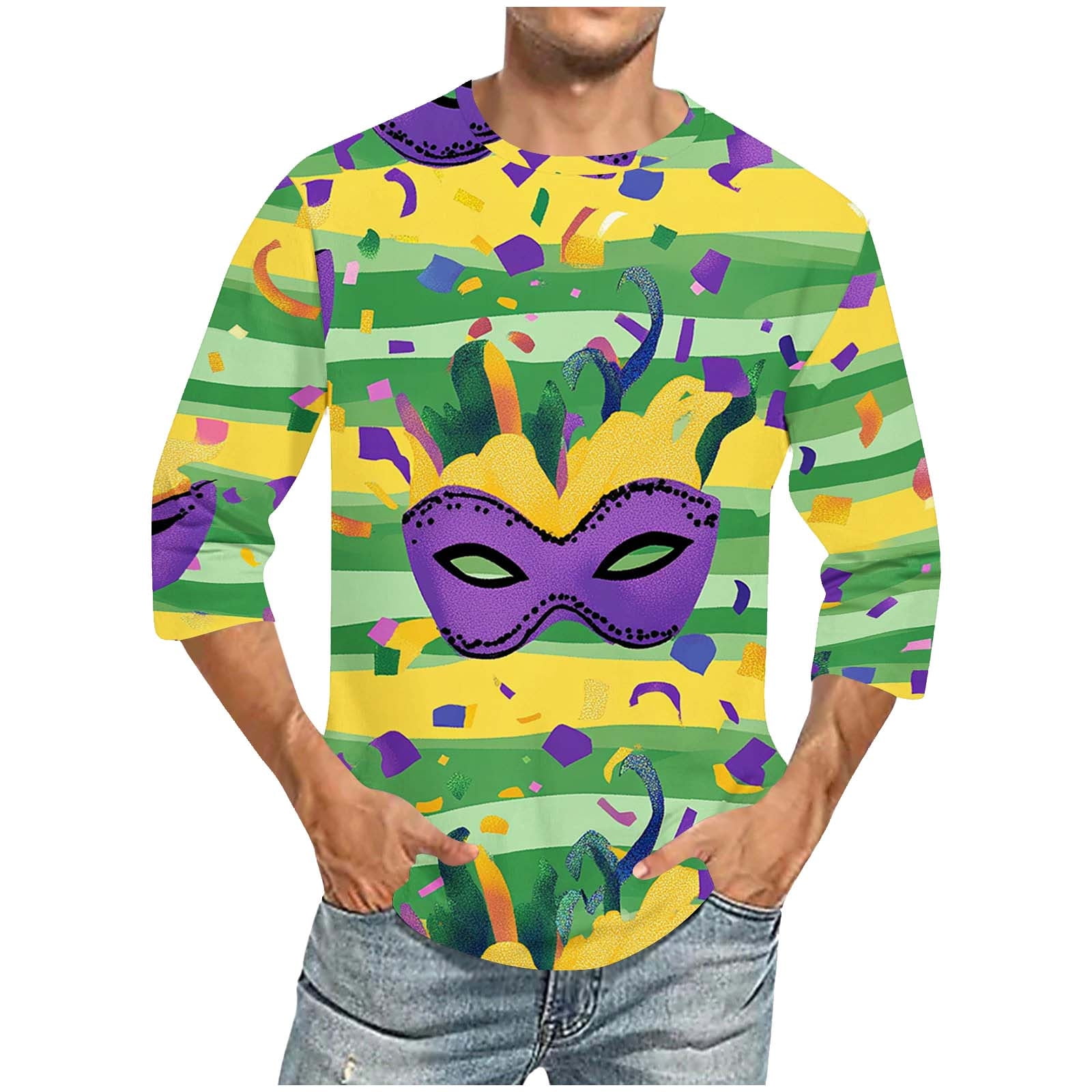 Jinhomg Mens Mardi Gras T-Shirt Novelty Carnival Themed Mask Graphic ...
