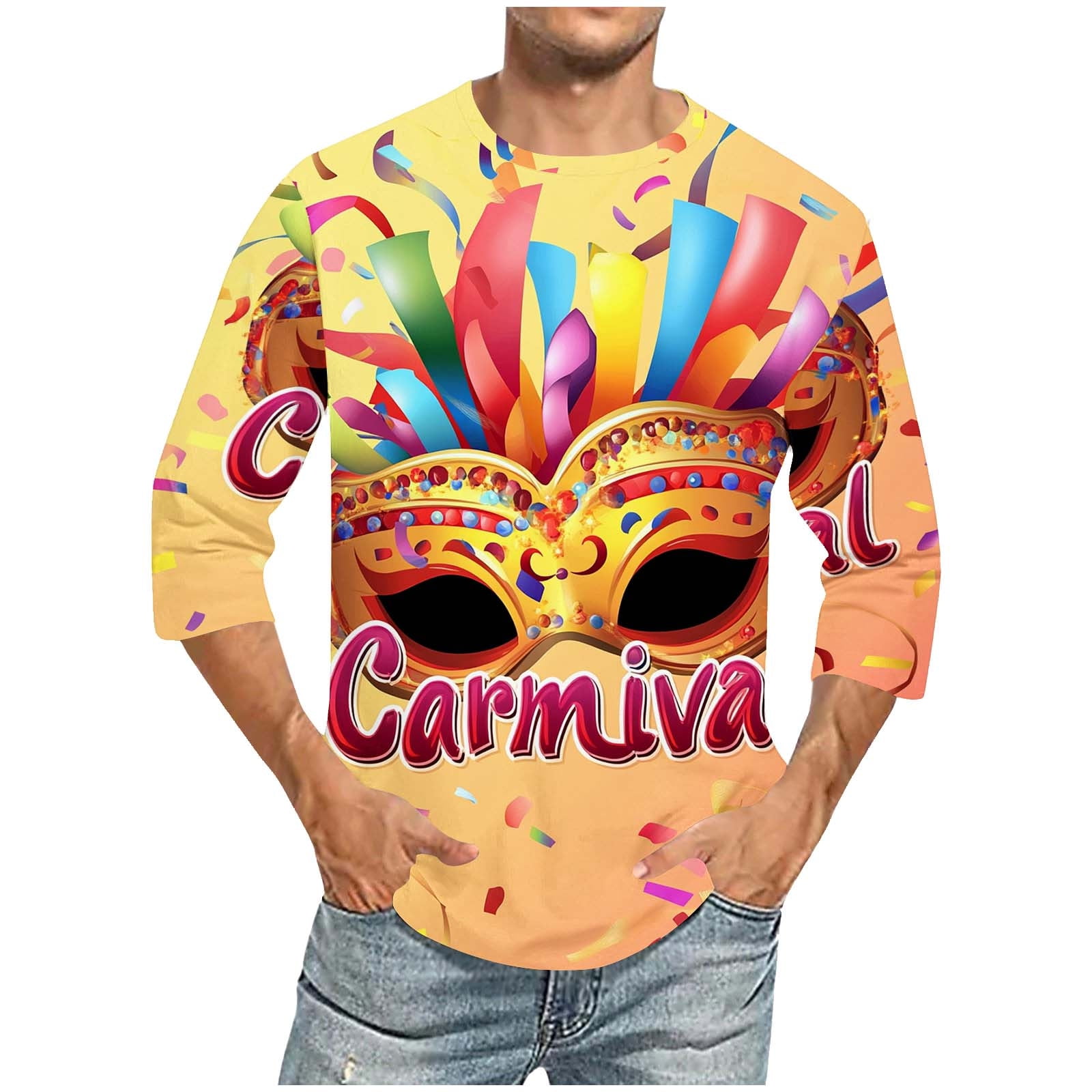 Jinhomg Mens Mardi Gras T-Shirt Novelty Carnival Themed Mask Graphic ...
