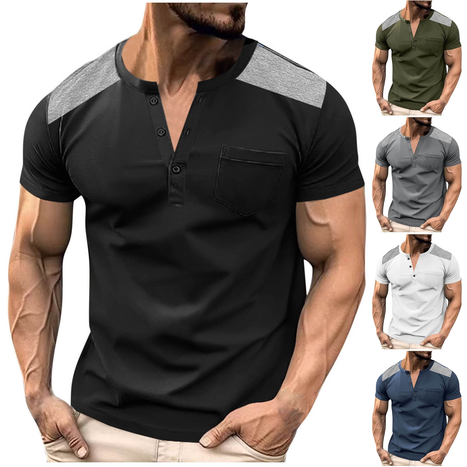 Jinhomg Mens Muscle Fit Shirt Casual Comfy Short Sleeve Henley Shirts ...
