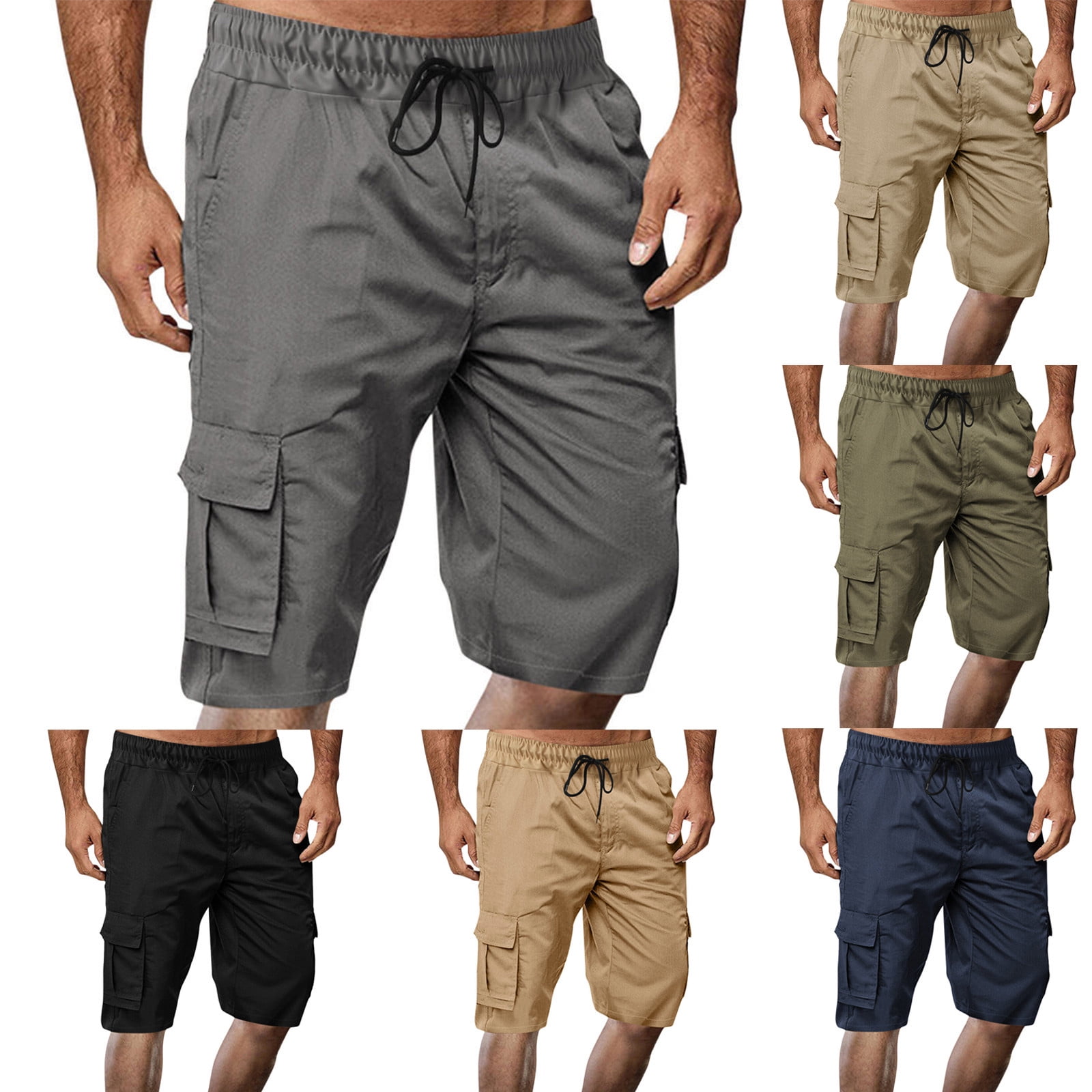 Jinhomg Mens Plain Cargo Shorts Big and Tall Multi-Pocket Work Shorts ...