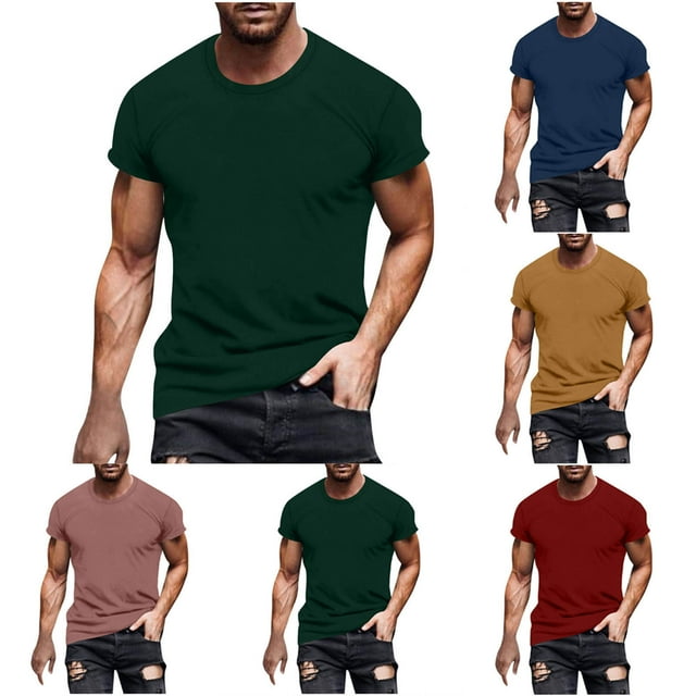 Jinhomg Mens Plain Tee Shirts Big and Tall Comfy Short Sleeve Crew Neck T-Shirts Slim Fit Basic ...