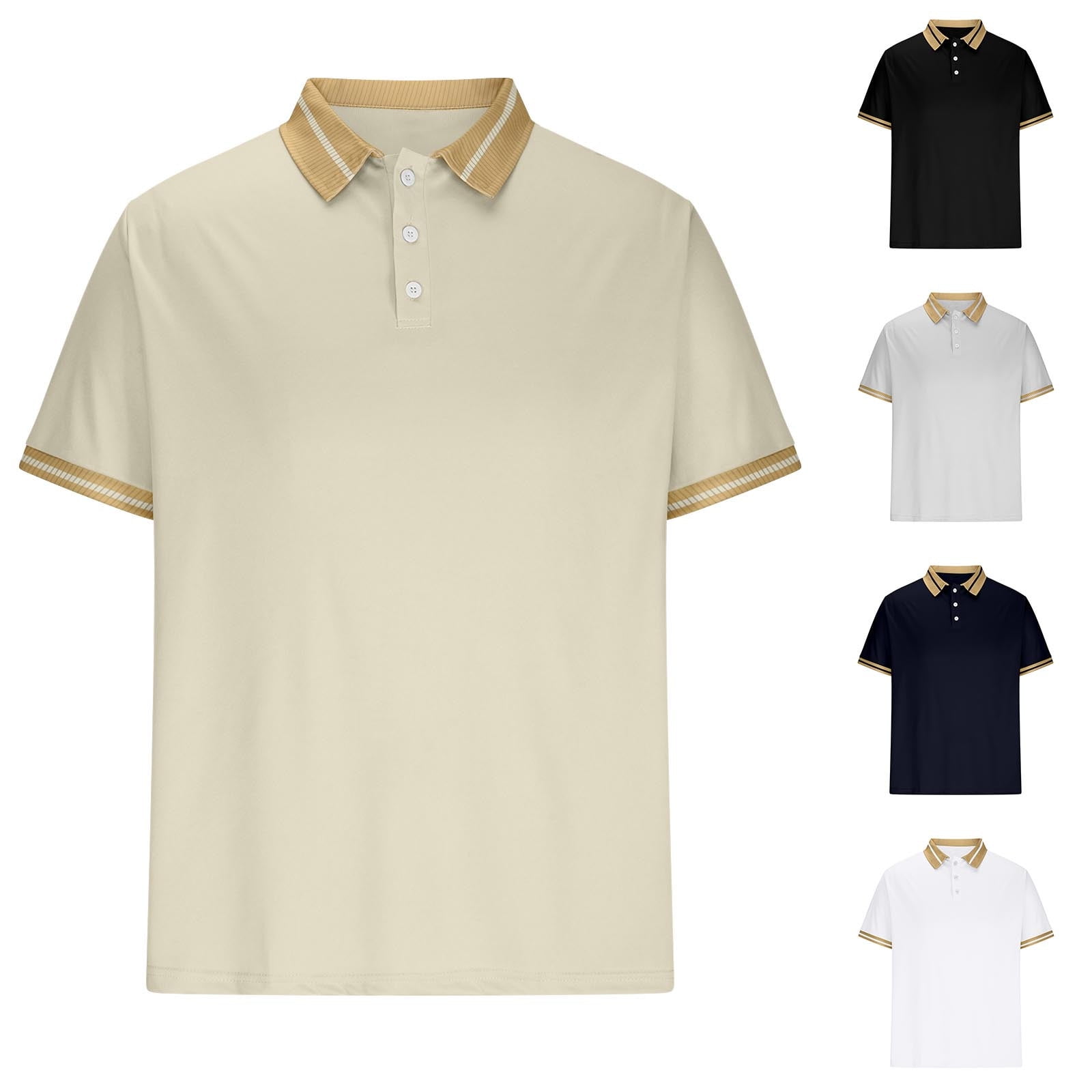 Jinhomg Mens Polos T Shirts Basic Solid Lapel Collared Golf Shirts ...