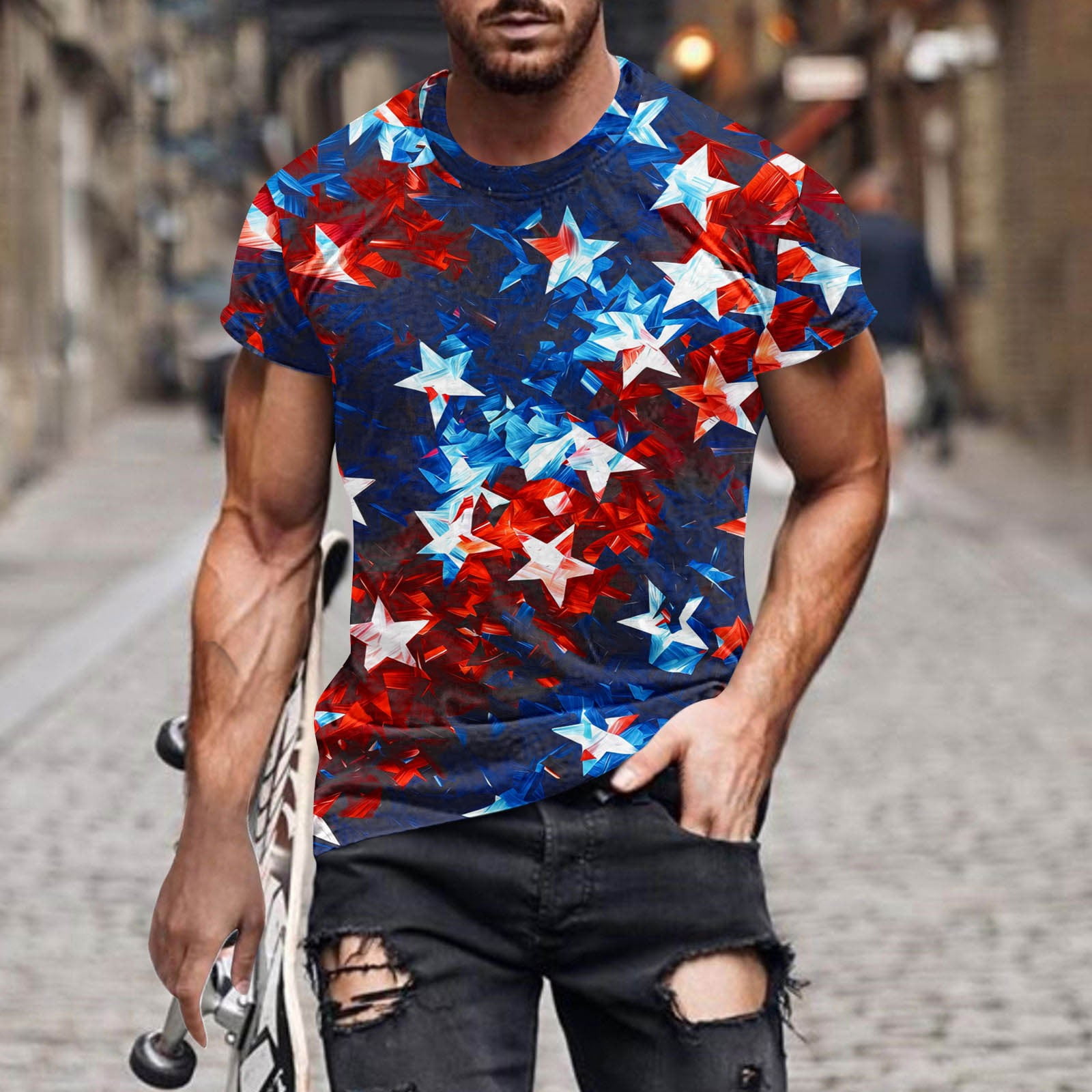 Jinhomg Mens Summer Tee Shirt 4Th July USA Flag Graphic T-Shirts Big ...