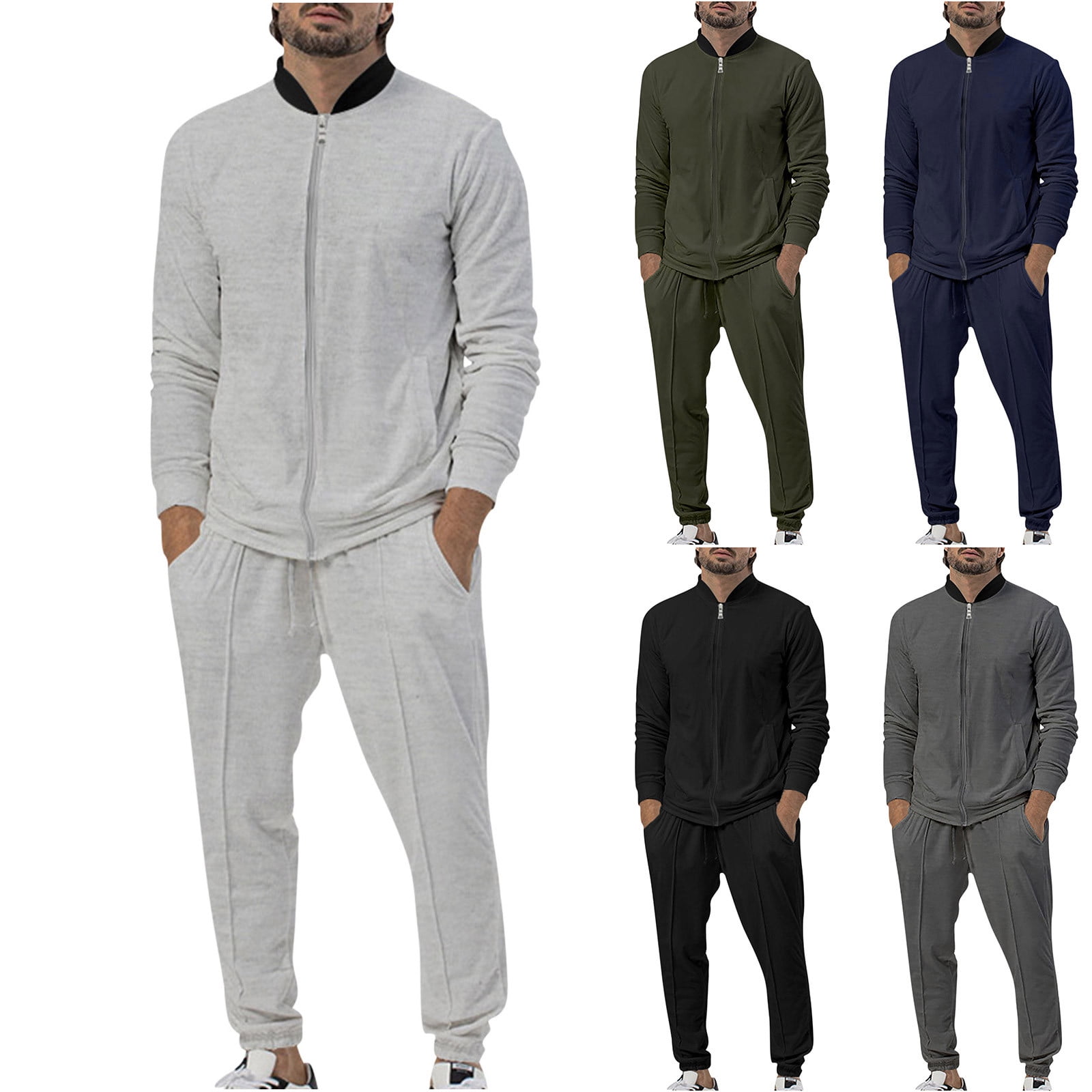 Jinhomg Mens Thin Tracksuits 2 Piece Casual Solid Sweatsuit Lightweight ...