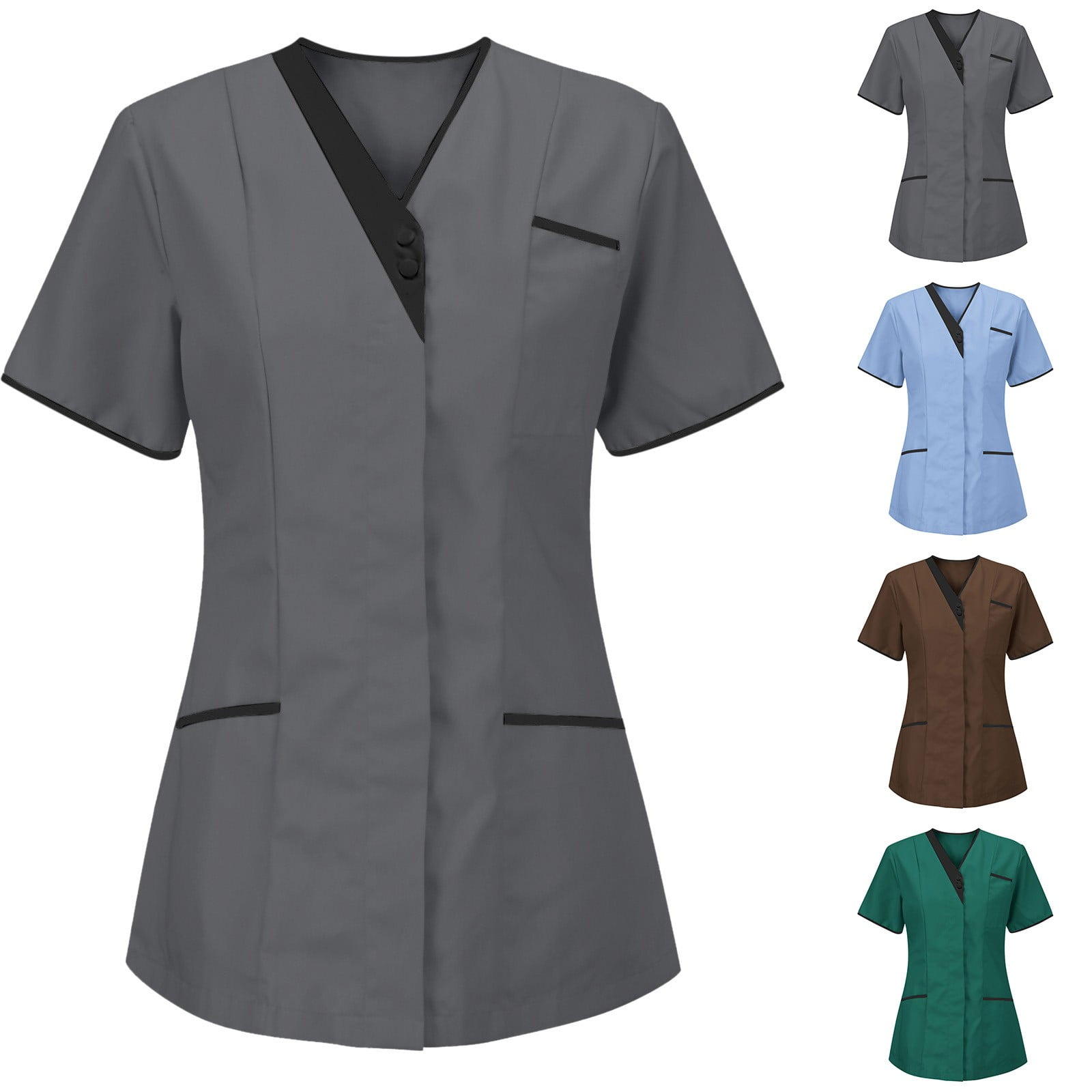 Jinhomg Nursing Scrub Tops for Women Lightweight Comfy Short Sleeve V ...