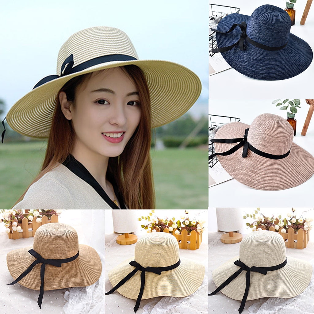 Jinhomg Oversize Straw Sun Hats for Women Upf 50+ Sun Protection Beach Hat Casual Floppy Bow Tie ...