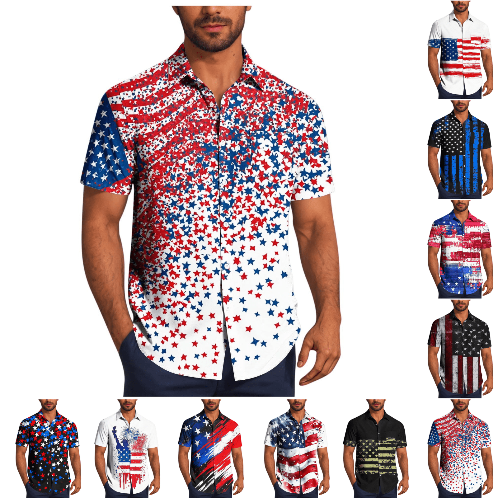 Jinhomg Patriotic Buttons Down Shirts for Men 4Th Of July Vintage Short ...