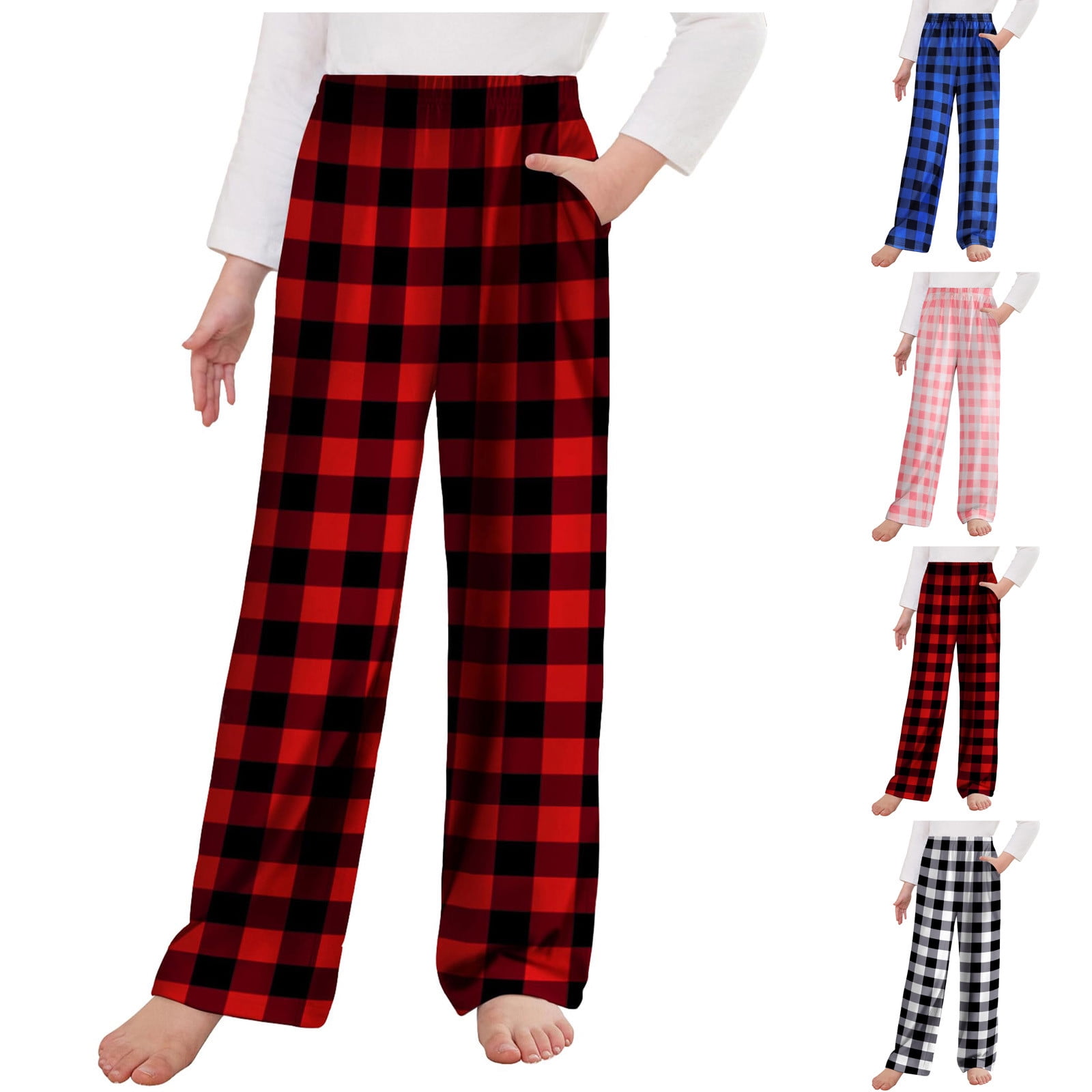 Jinhomg Plaid Pants for Toddler Kids Comfy Straight Leg Elastic Waist ...