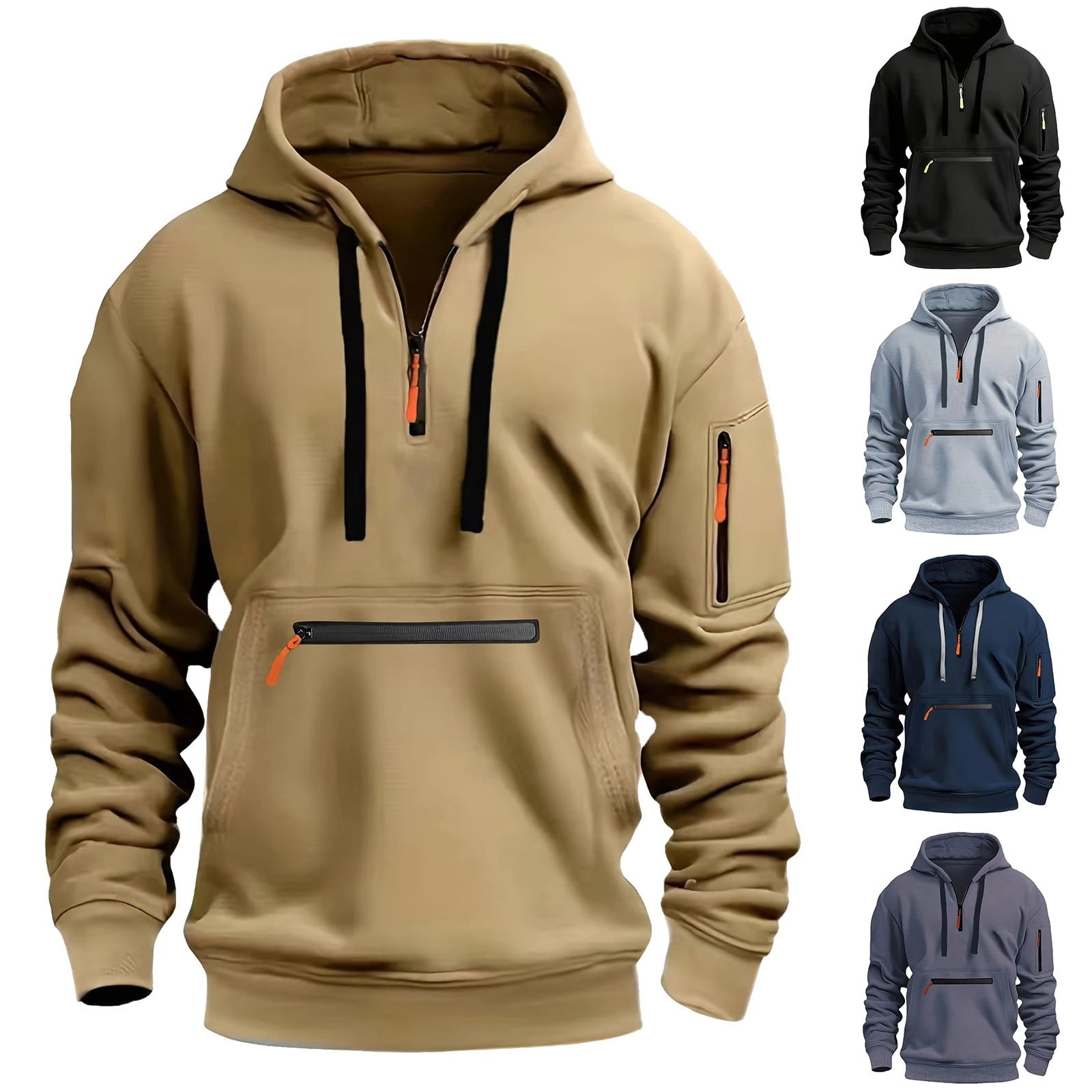 Jinhomg Plain Workout Hoodies for Men Big and Tall Comfy Multi Pockets ...