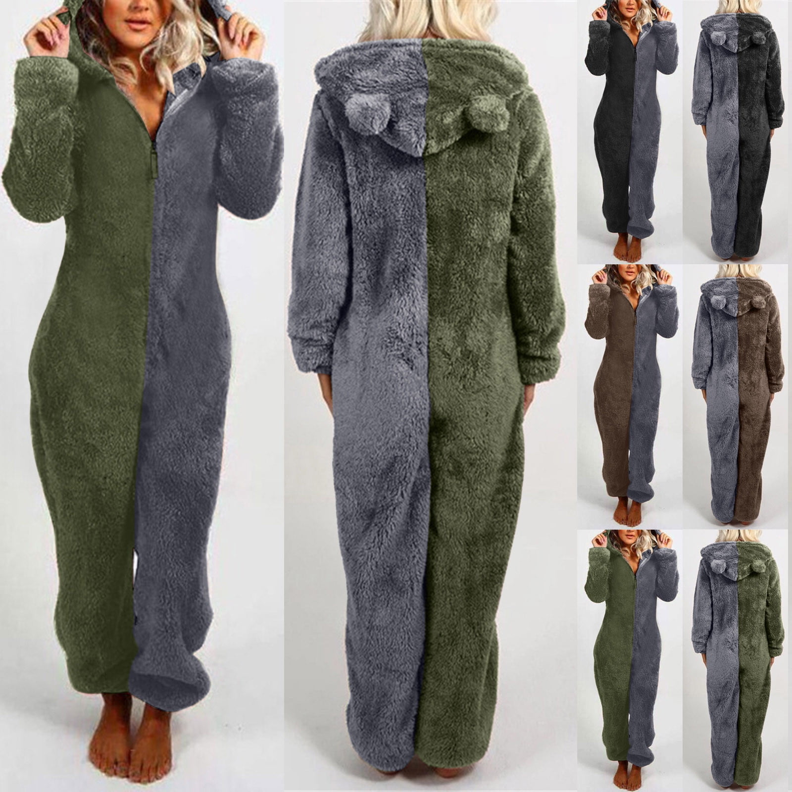 Jinhomg Plus Size Fleece Onesies for Women Trendy Block Color One Piece ...