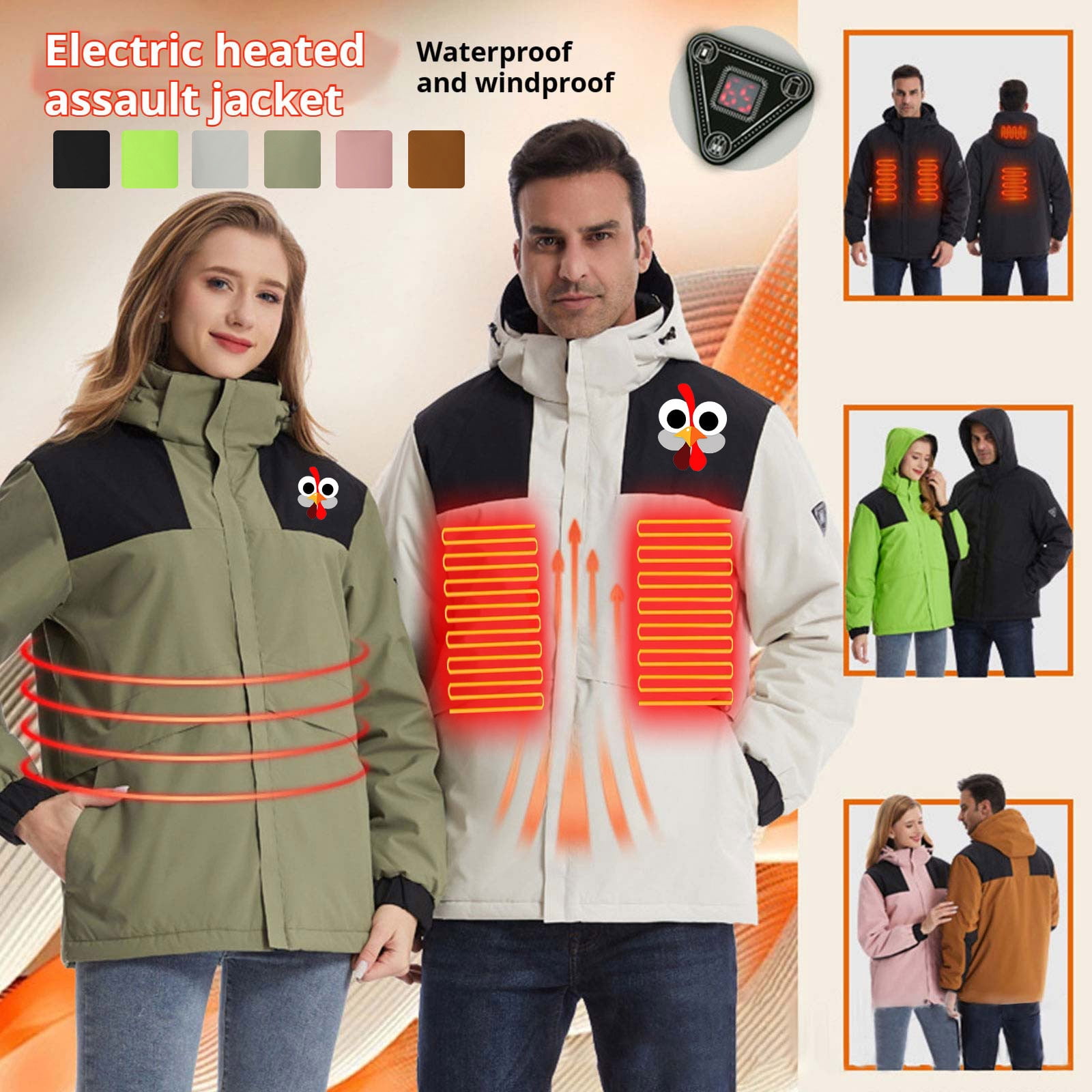 Jinhomg Plus Size Heated Coat for Women Men 4 Heated Zones Heated ...