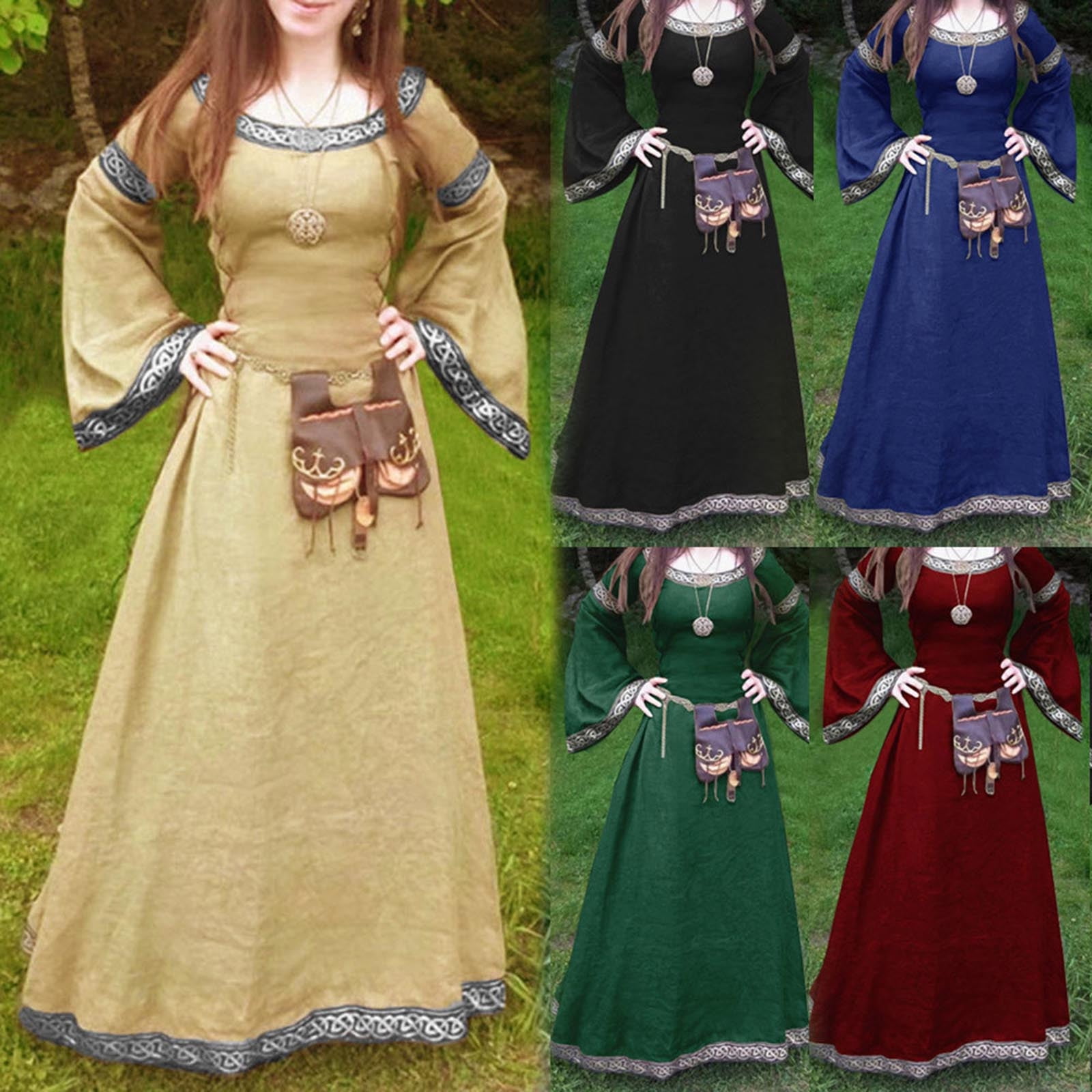Jinhomg Plus Size Medieval Dresses for Women Flared Long Sleeve Maxi ...