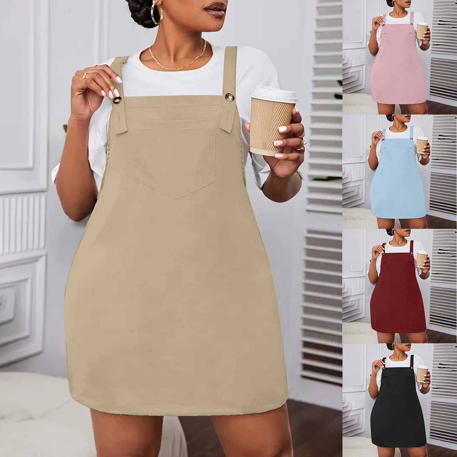 Jinhomg Plus Size Mini Dress for Women Casual Comfy Adjustable Straps ...