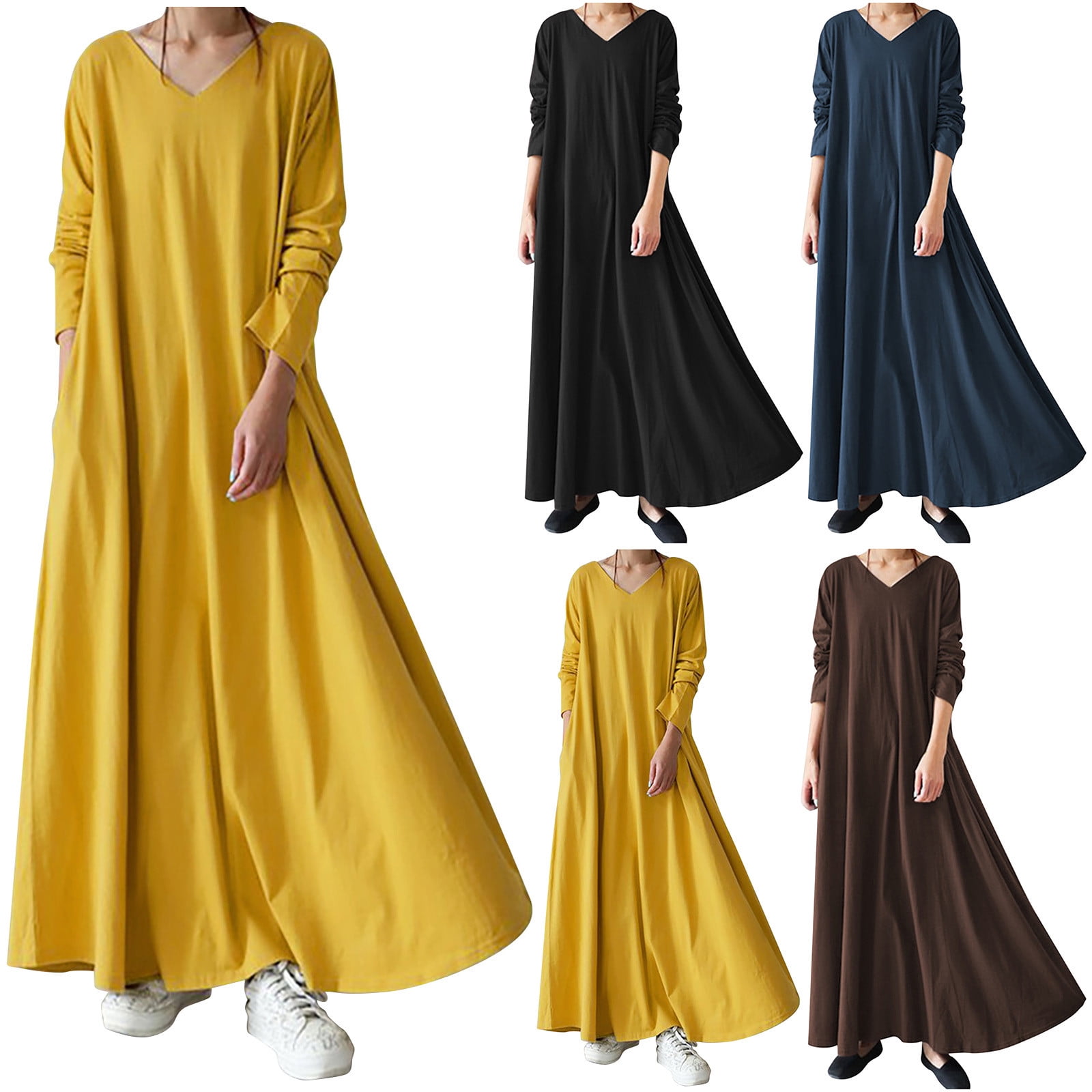 Jinhomg Spring Dresses for Women 2025 Casual Long Sleeve Maxi Dress ...