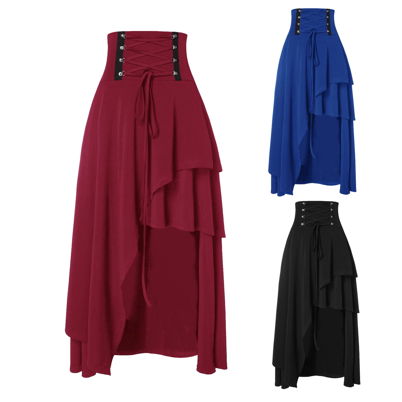 Jinhomg Steampunk Gothic Skirts for Women Vintage High Rise Renaissance ...