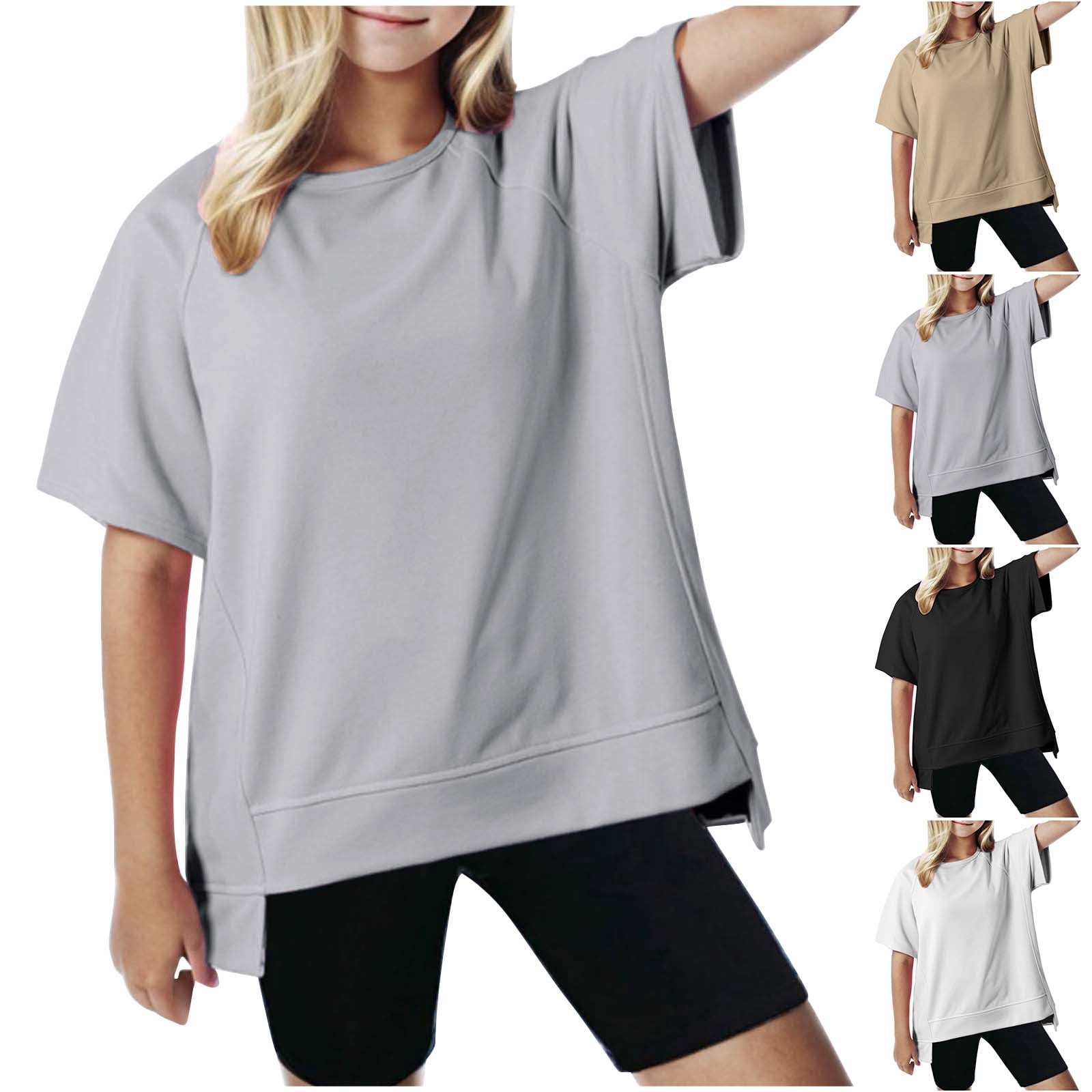 Jinhomg Summer Sweatshirts for Girls 2025 Trendy High Low Hem Solid ...