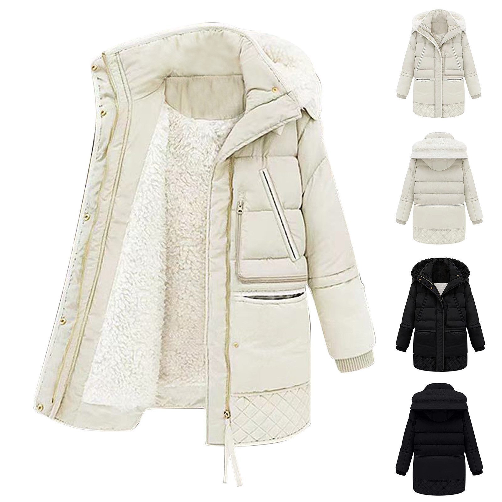 Jinhomg Thick Hooded Coat for Women Soft Cozy Fleece Lined Puffer ...