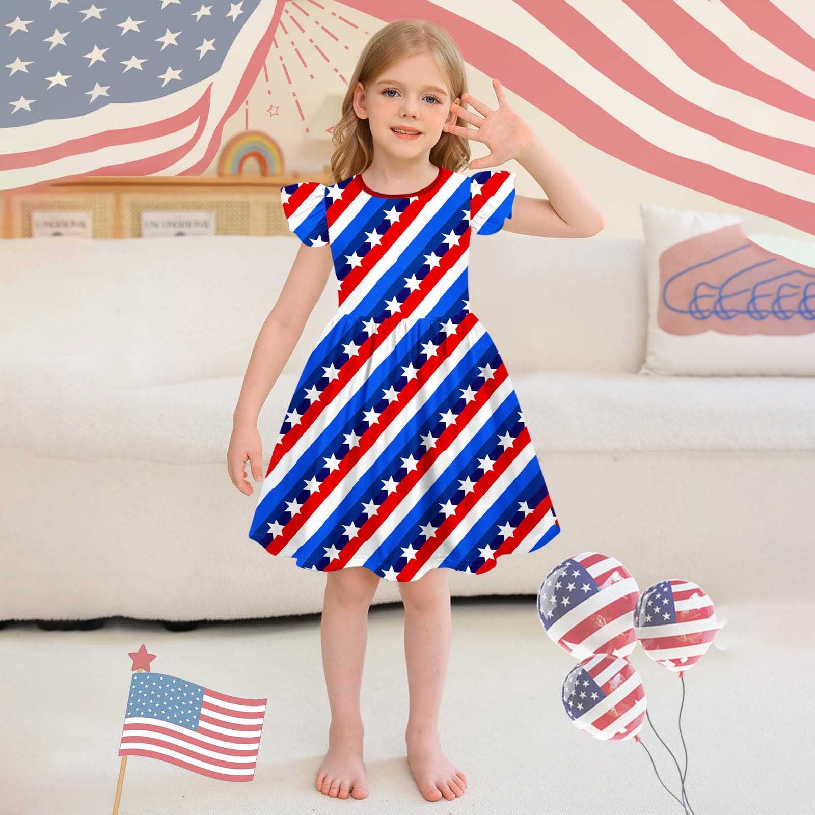 Jinhomg Toddler Girls Holiday Dresses Cute Star Striped Print Midi ...
