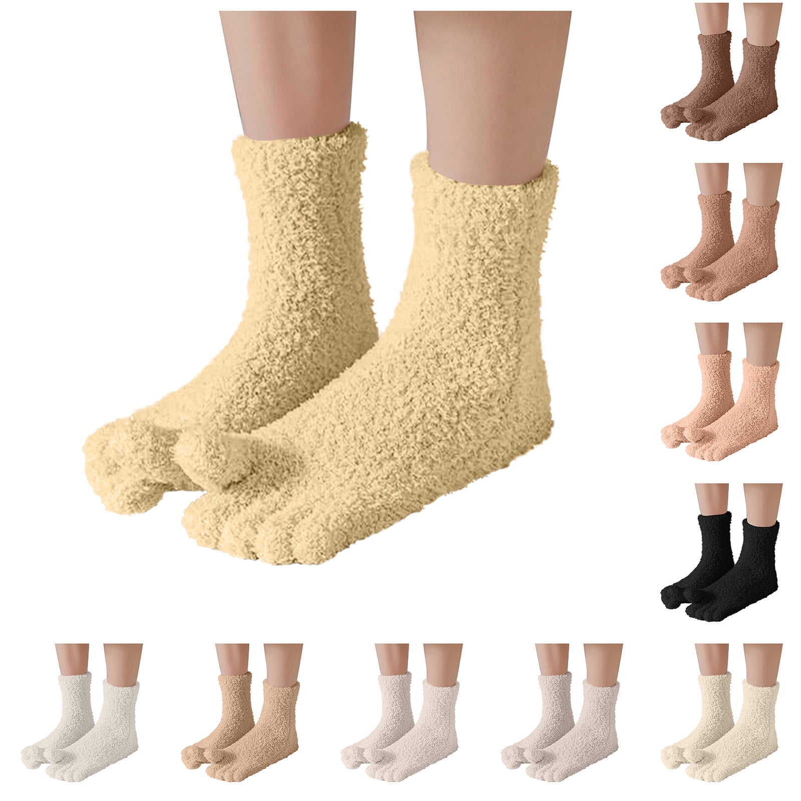 Jinhomg Toe Socks for Women Soft Cozy Sherpa Fleece Five Fingers ...
