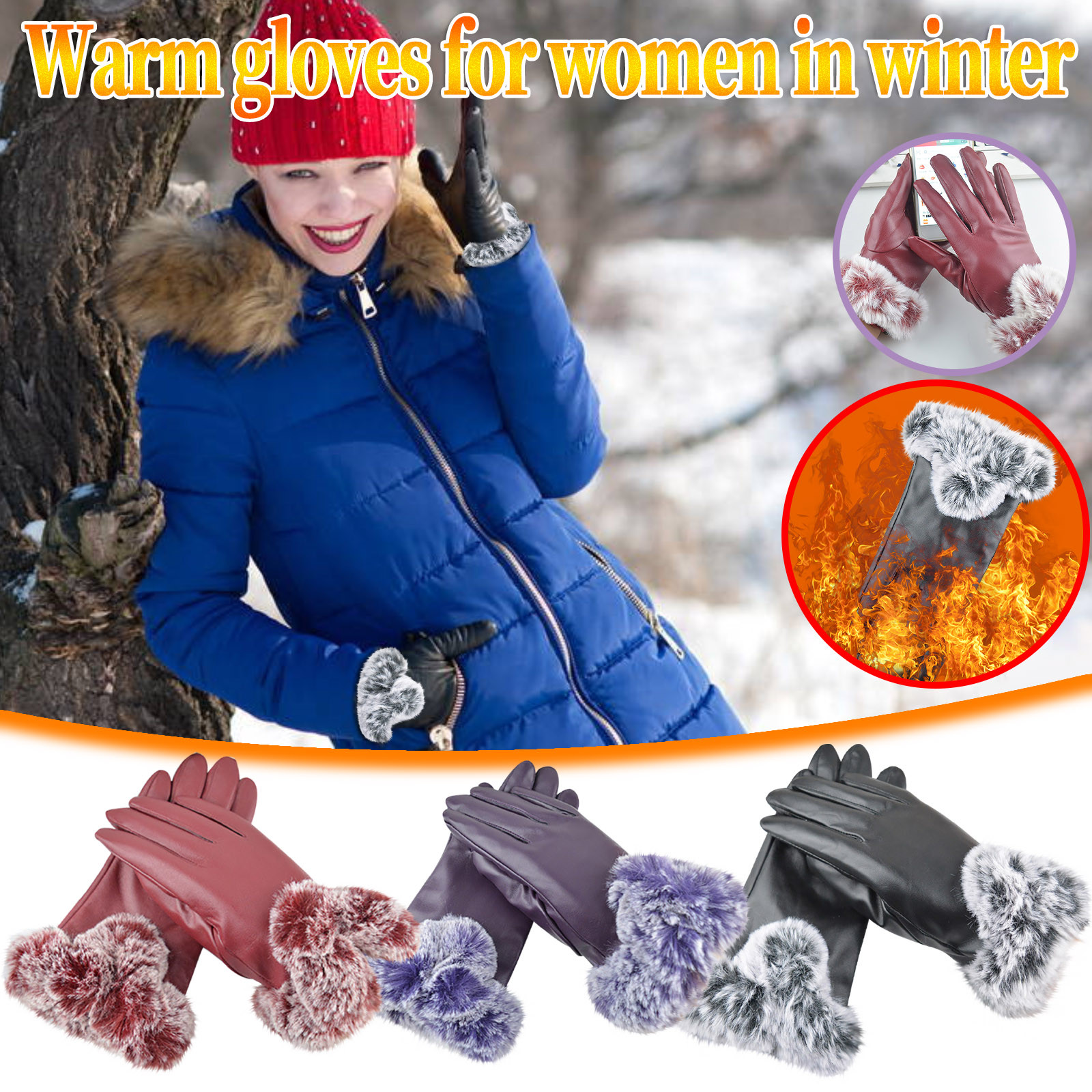 Jinhomg Touchscreen Warm Gloves for Women Soft Fluffy Cuff Texting ...