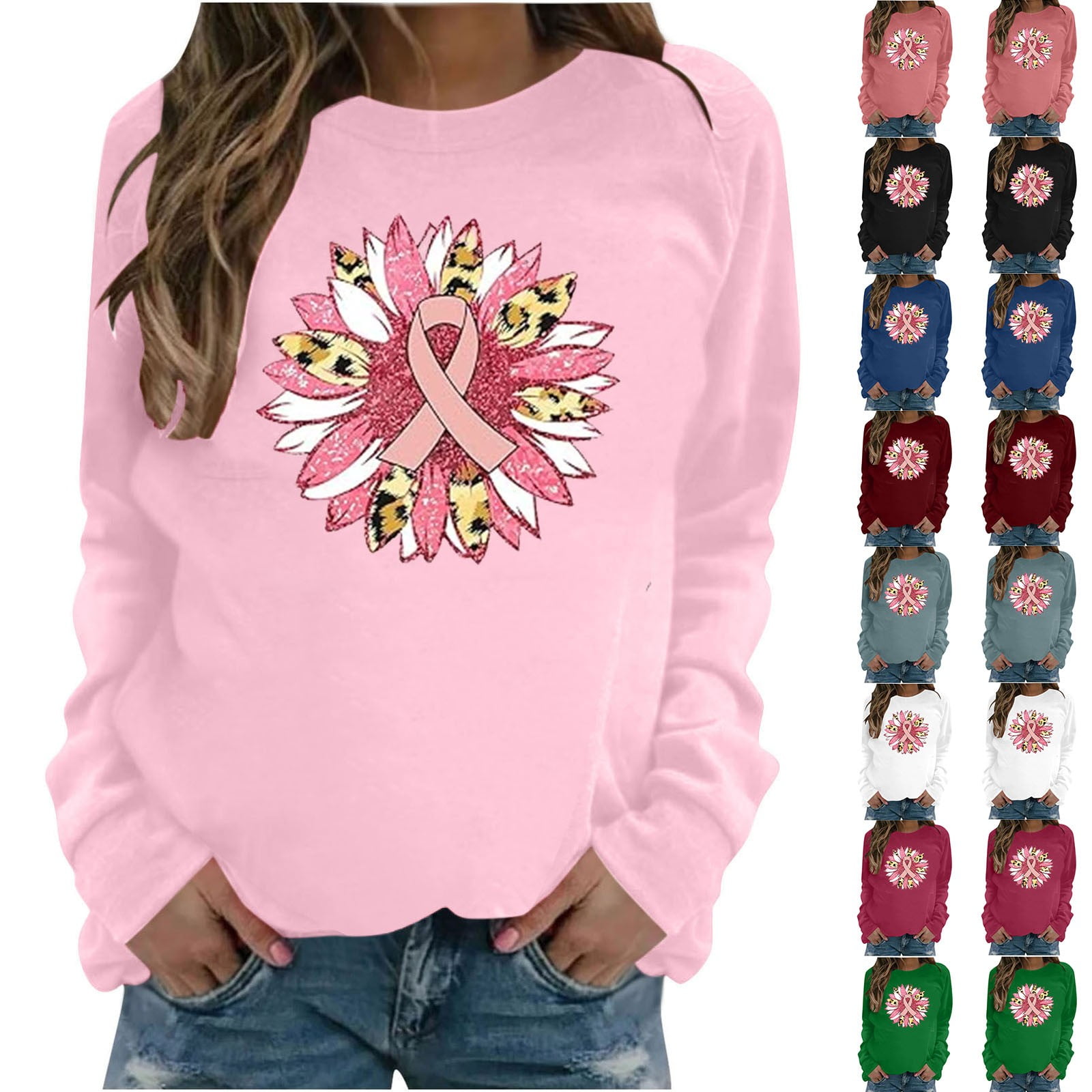 Jinhomg Trendy Long Sleeve Sweatshirt for Women Cute Breast Cancer ...