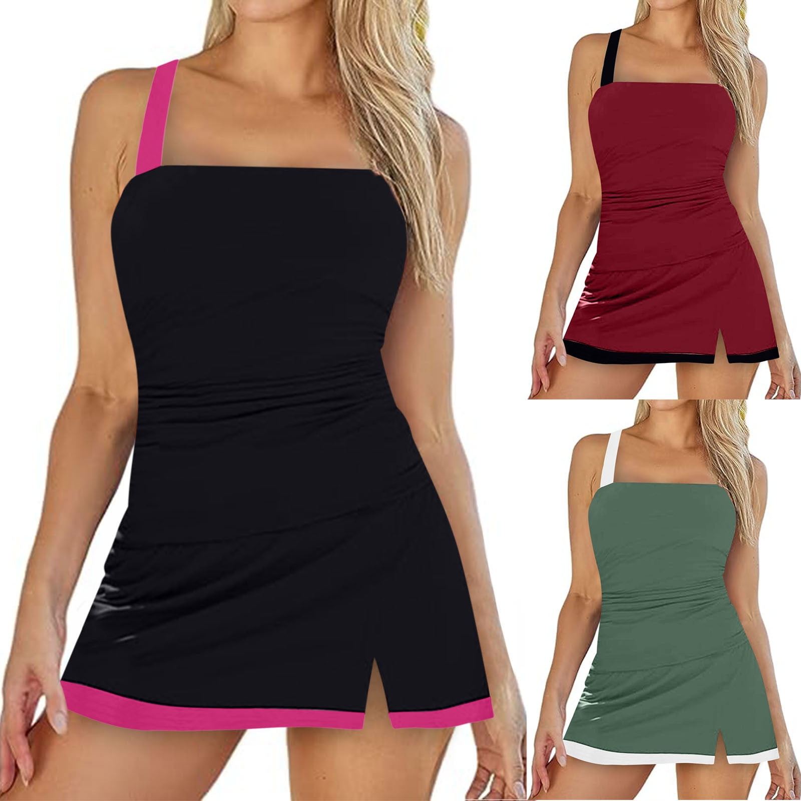 Jinhomg Two Piece Tankini Bathing Suits for Women Modest Solid Tummy ...