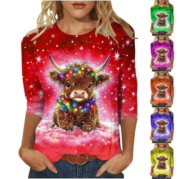 Jinhomg Ugly Christmas Shirt for Women Novelty Funny Xmas Graphic Tees ...