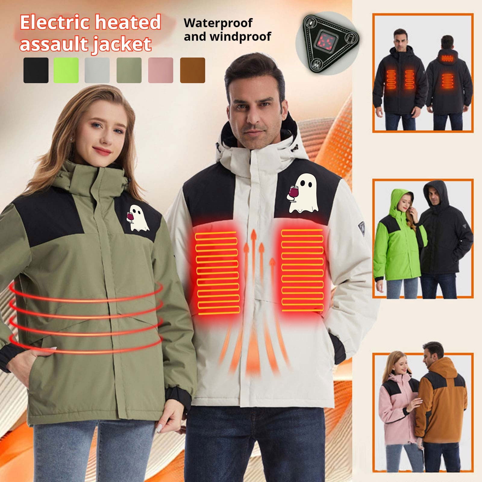 Jinhomg Unisex Winter Rain Jacket Thermal Cozy 4 Heated Zones Heating ...