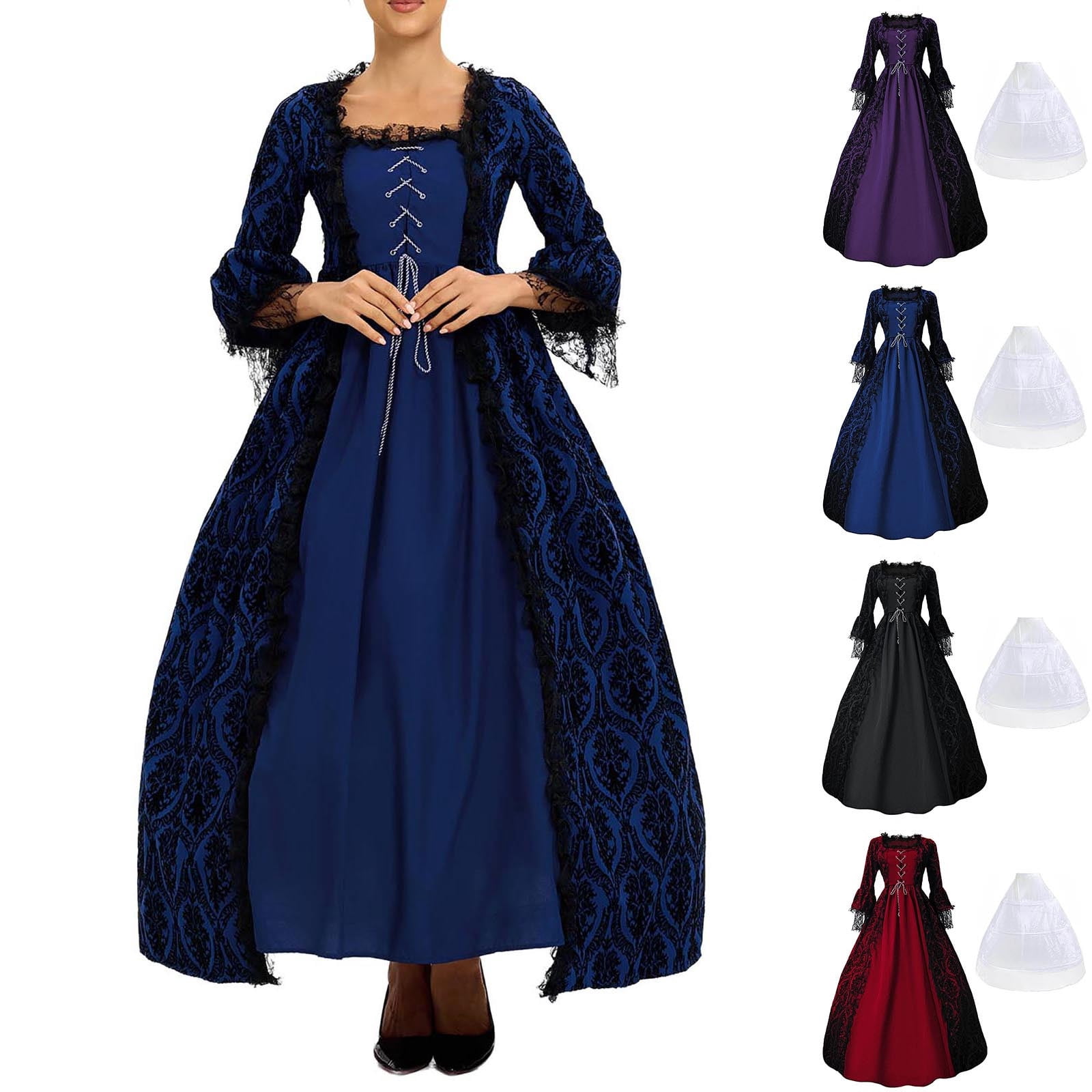 Jinhomg Victorian Dress for Women Vintage Lace-Up Maxi Dresses Lace ...