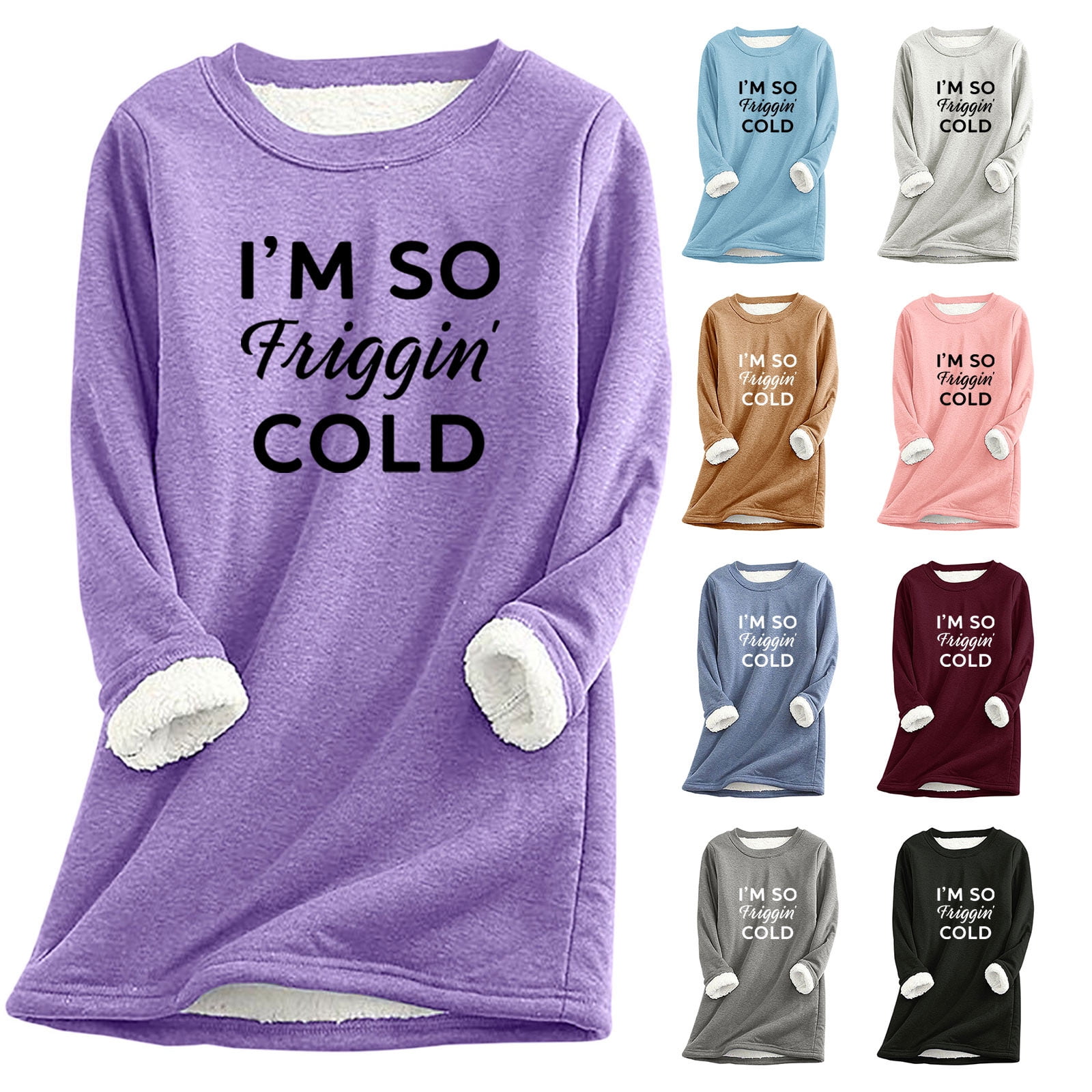 Jinhomg Warm Sherpa Sweatshirt for Women Cute Letter Print Long Sleeve ...