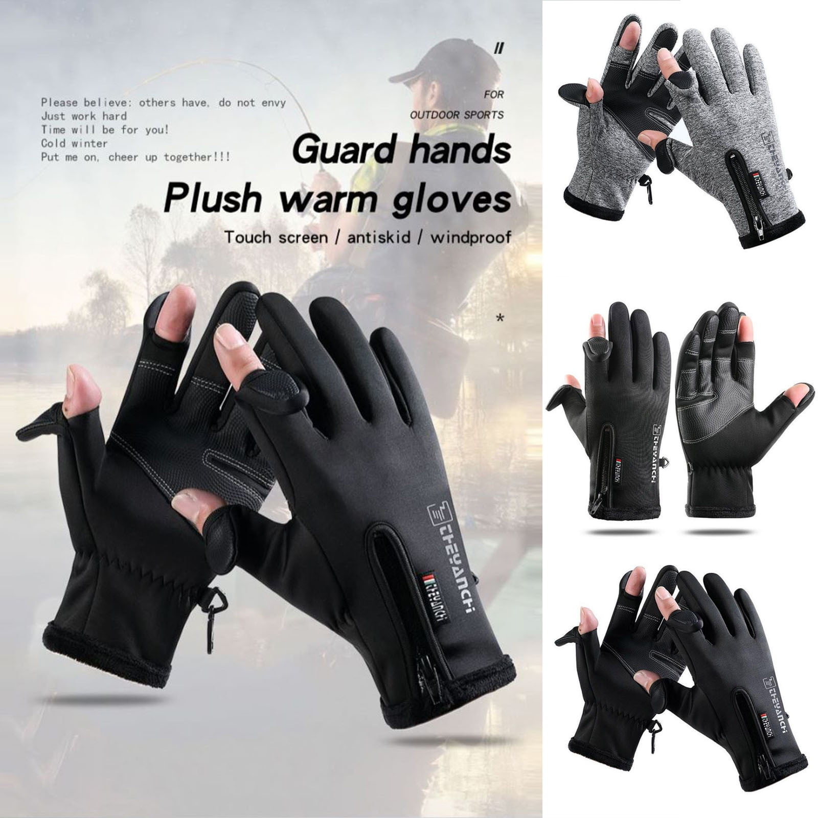 Jinhomg Winter Cycling Gloves for Men Waterproof Two Fingerless Bike ...