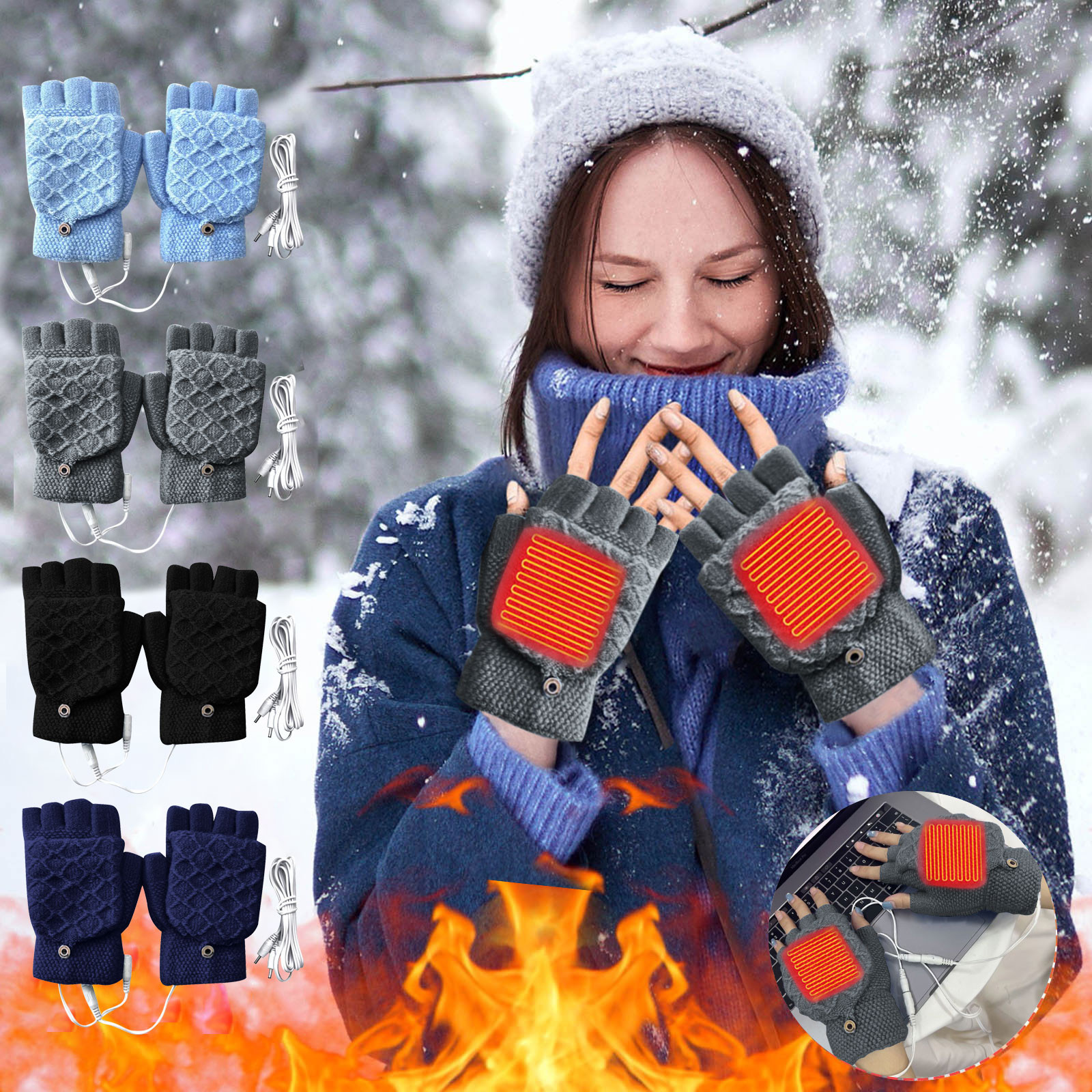 Jinhomg Winter Heated Gloves for Women Thermal Comfy Fingerless ...