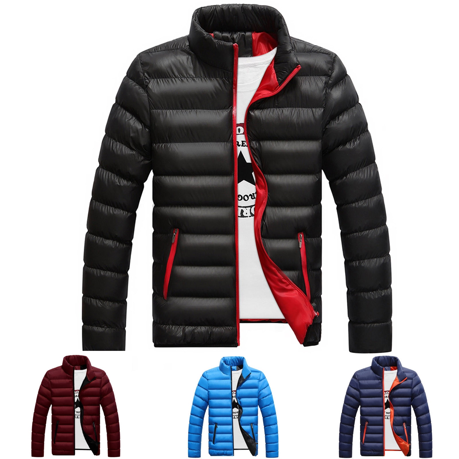 Jinhomg Winter Jackets Big And Tall Men Lightweight Stand Collar Puffer ...